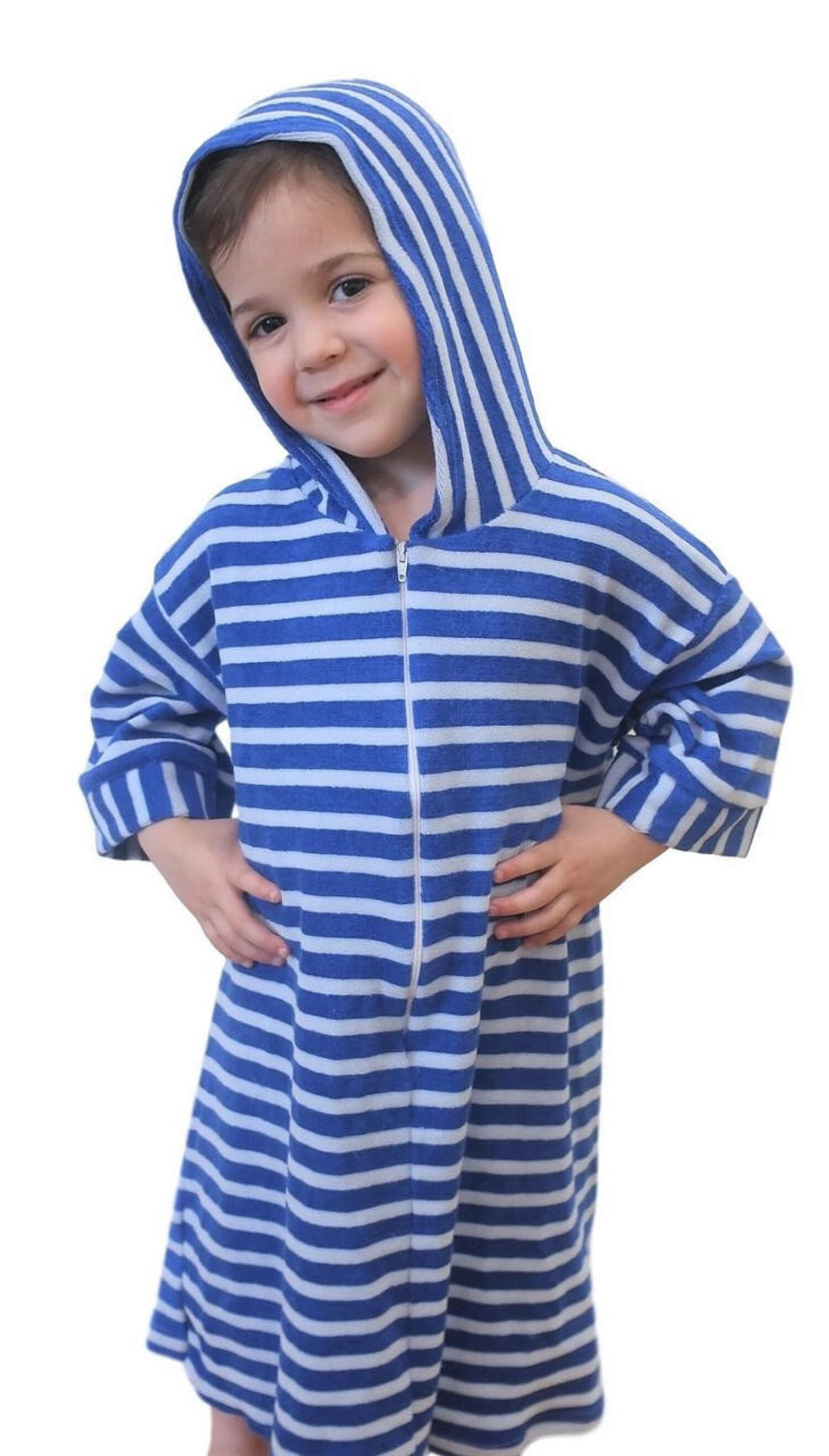 Childrens Hooded Blue Stripe Terry Bath Robe with Zipper - Walmart.com