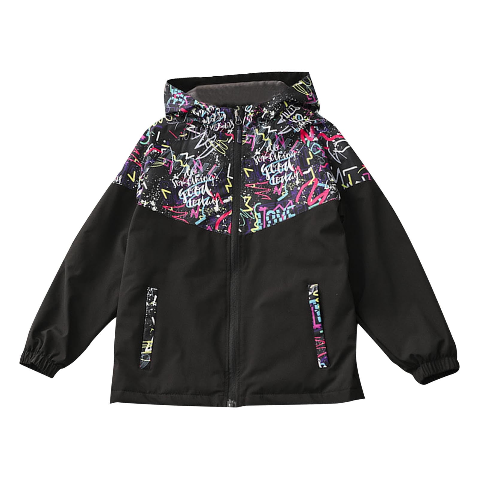 Childrens Hooded Windbreaker Jackets Girls Boys Camouflage Floral ...