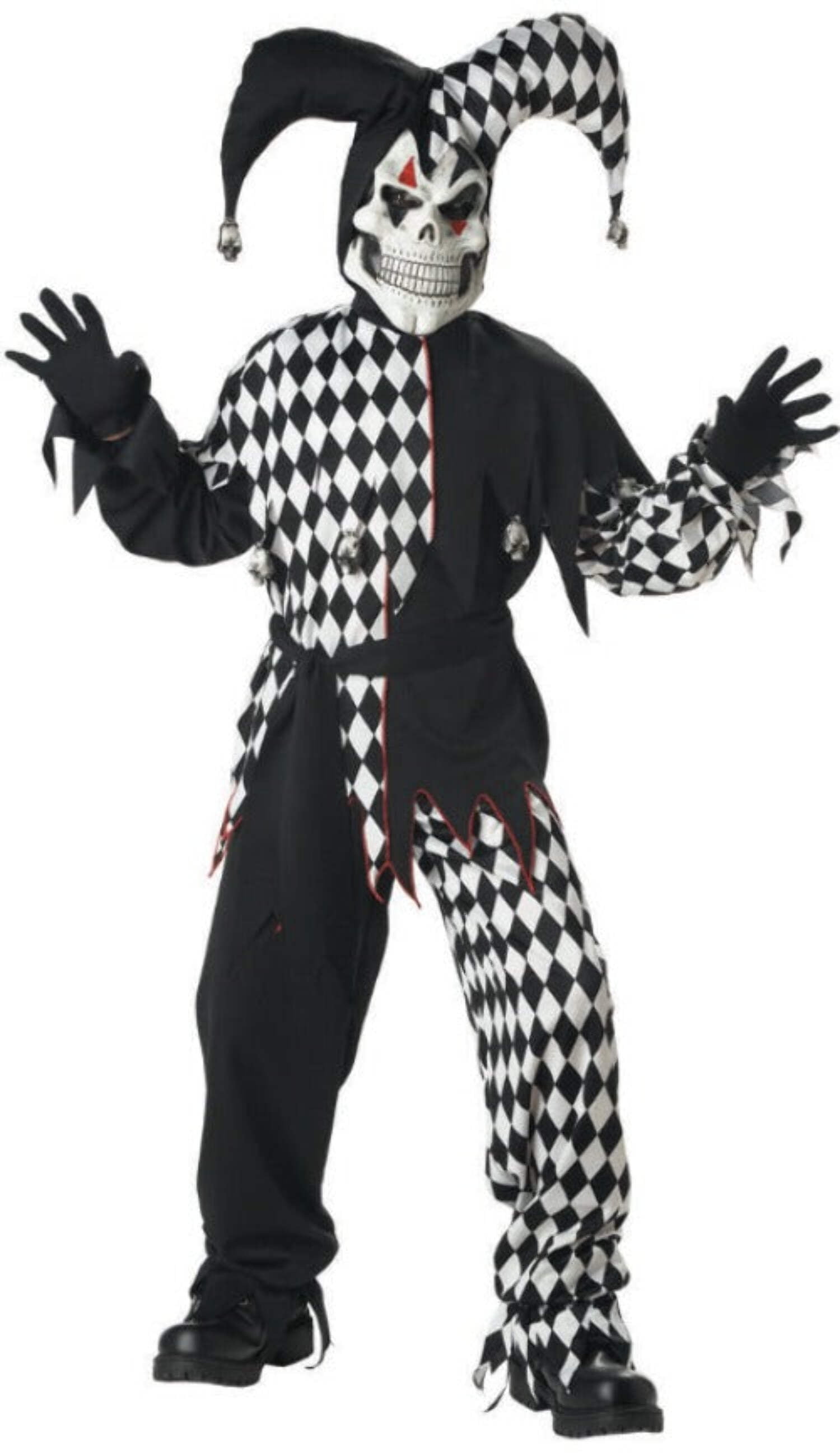 Childrens Scary Costume Boys Dark Evil Skull Faced Court Jester ...