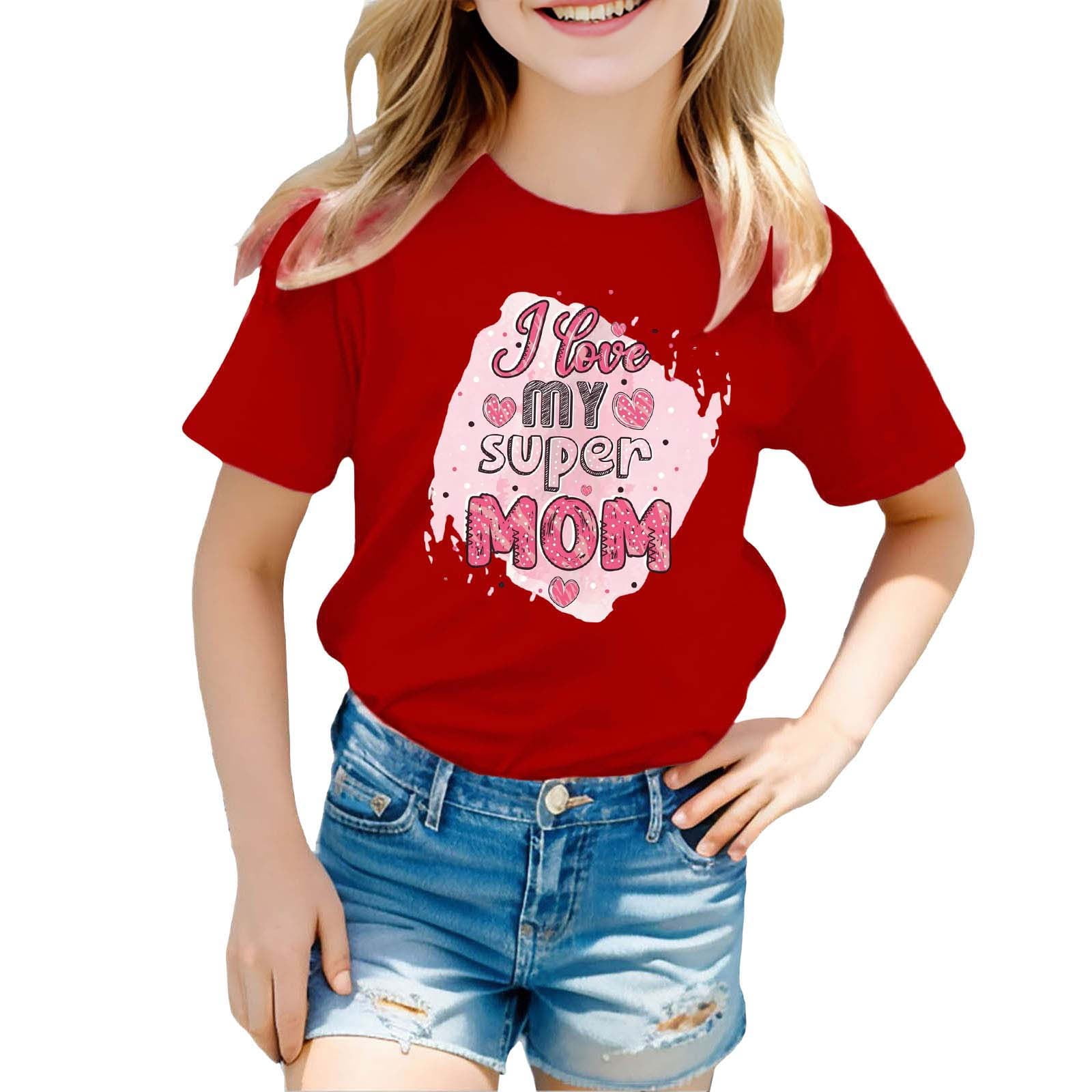 Childrens Tees Bouquet Printed Solid Color Kids Summer Clothes,Red,Size ...