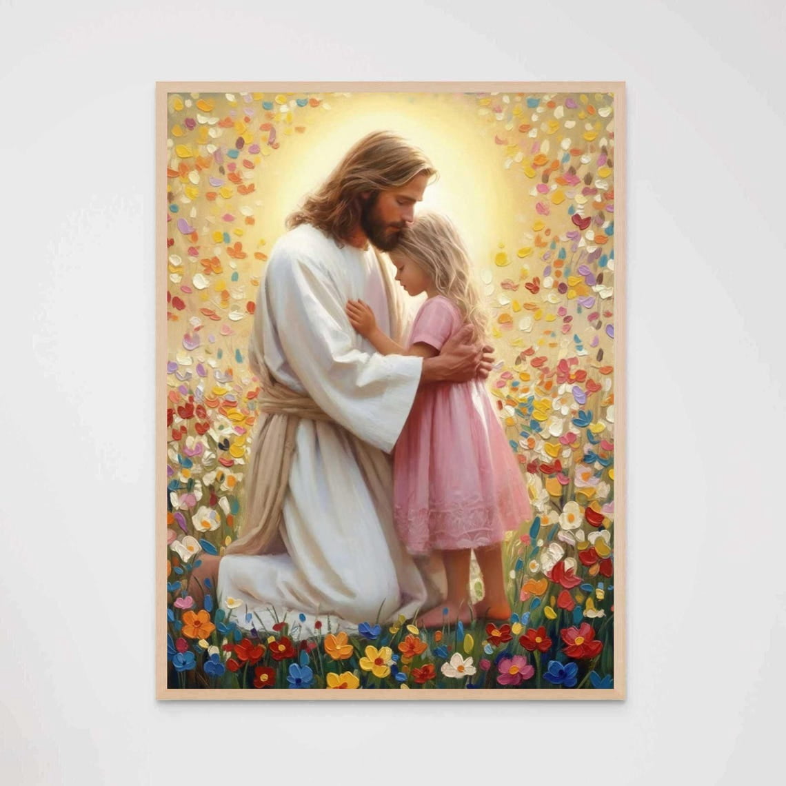 Childs Love Christian Art Jesus Hugging Girl Picture With Bible Nursery ...