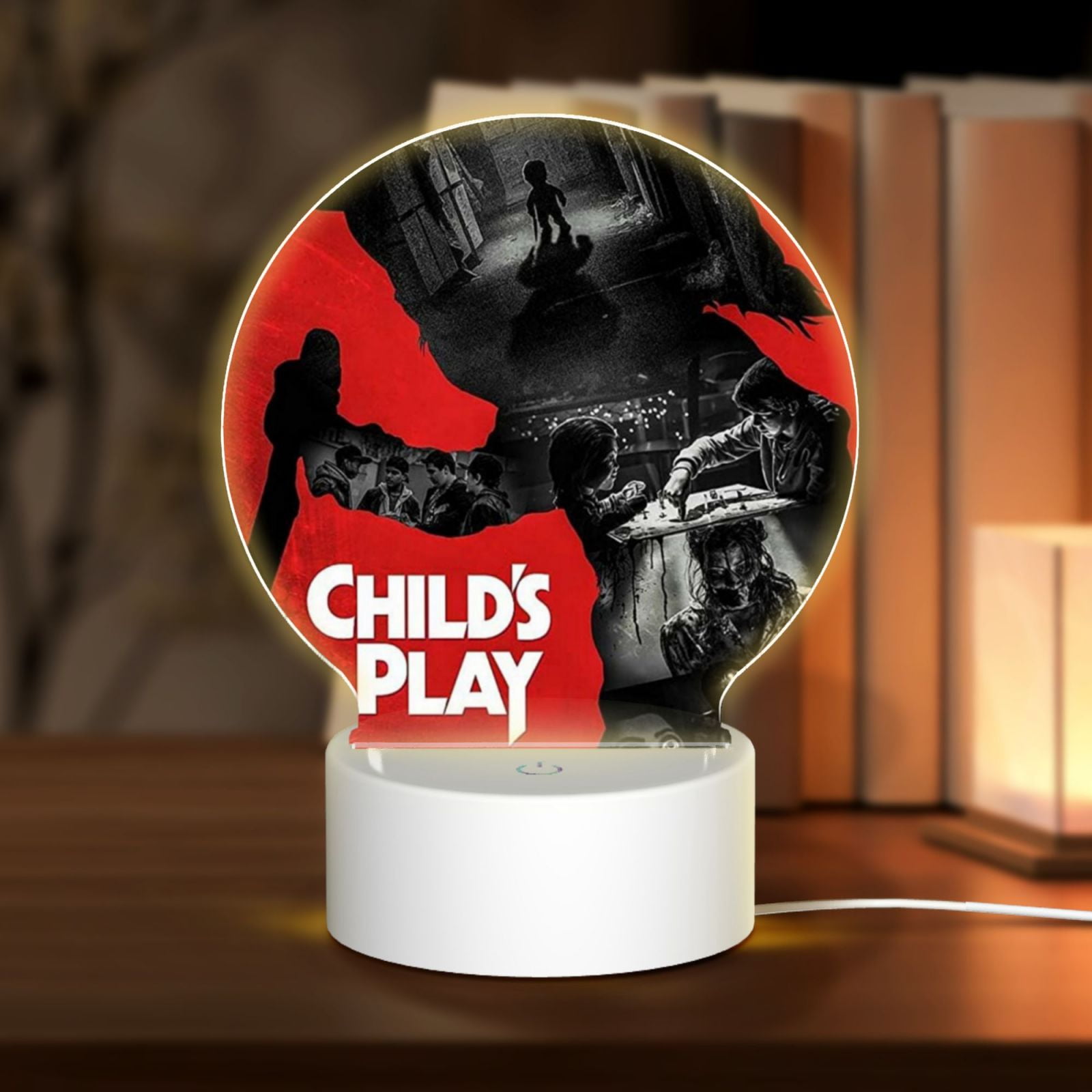 Childs Play Doll Chucky Round Acrylic Night Light Decoration USB Cable ...