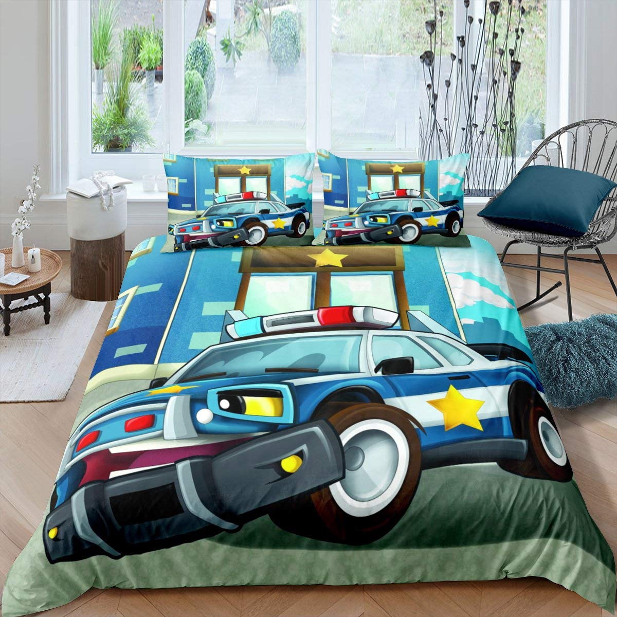 Childs Police Car Boys Cartoon Car Duvet Cover Emergency Responder ...