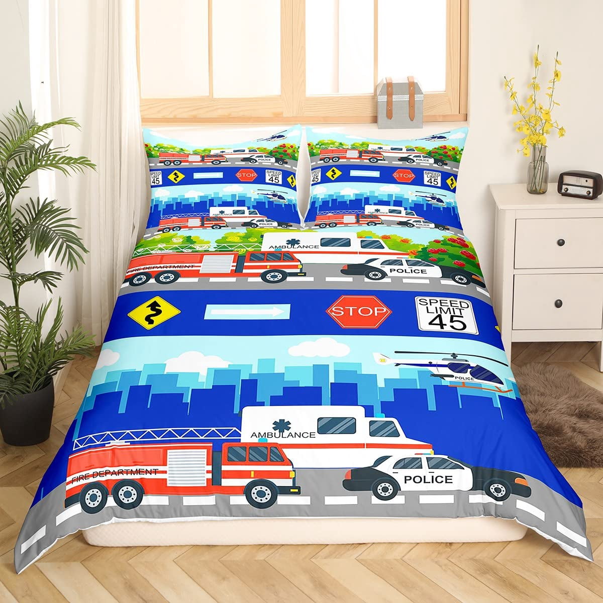 Childs Police Car Boys Cartoon Car Duvet Cover Emergency Responder ...