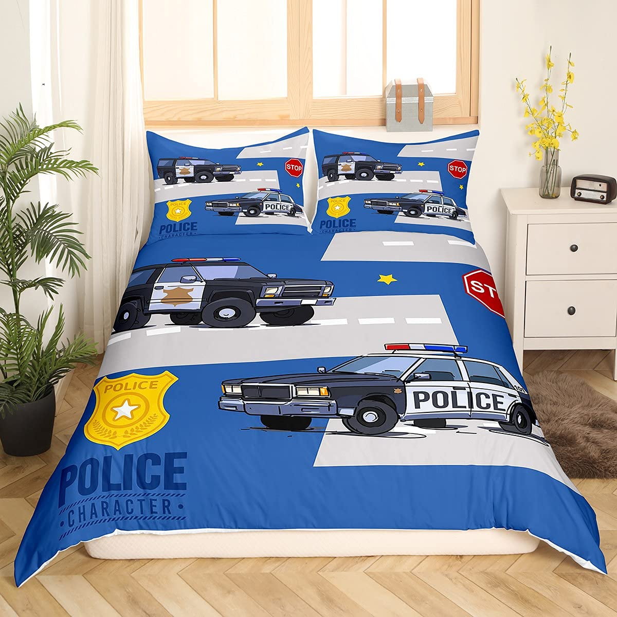 Childs Police Car Boys Cartoon Car Duvet Cover Emergency Responder ...