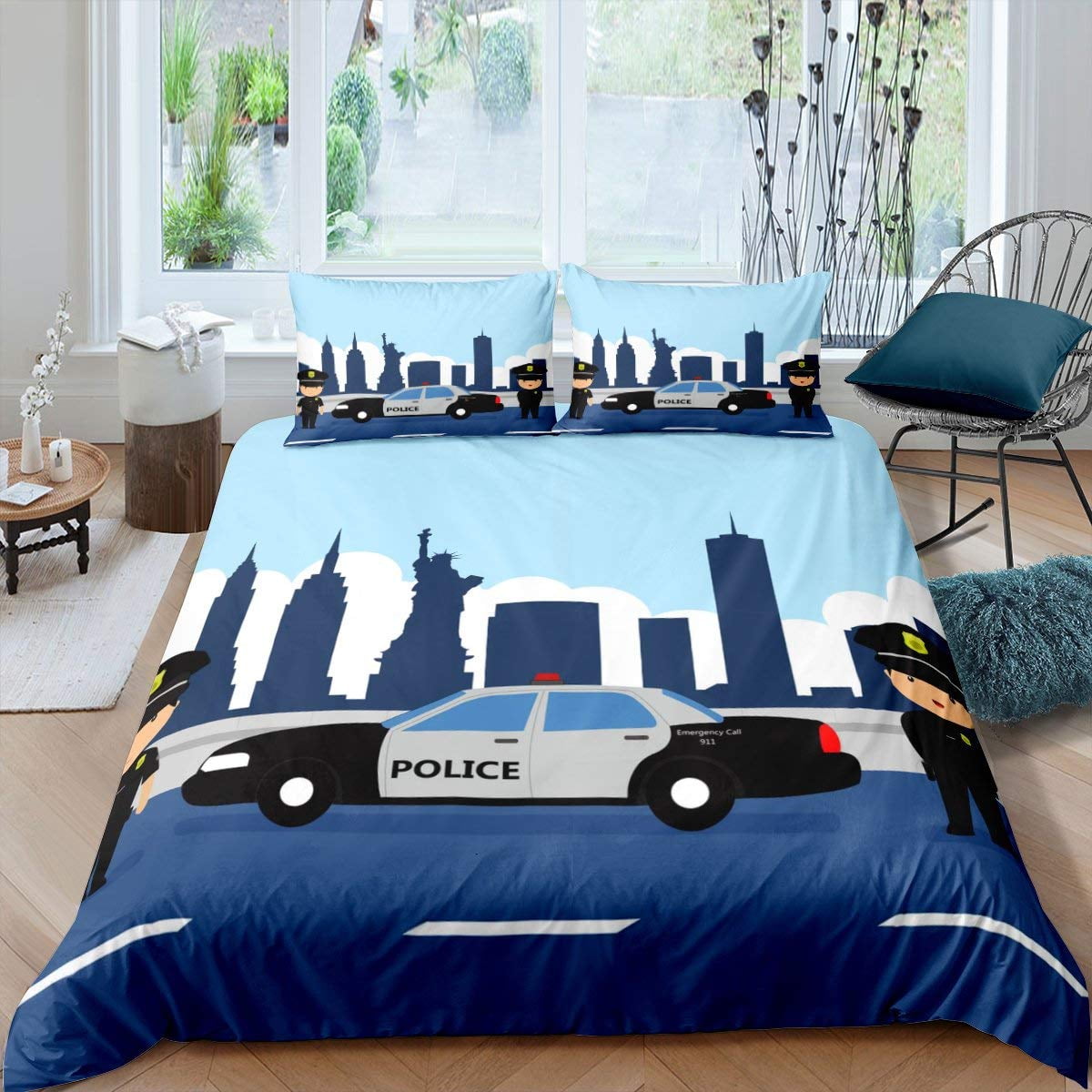 Childs Police Car Boys Cartoon Car Duvet Cover Emergency Responder ...