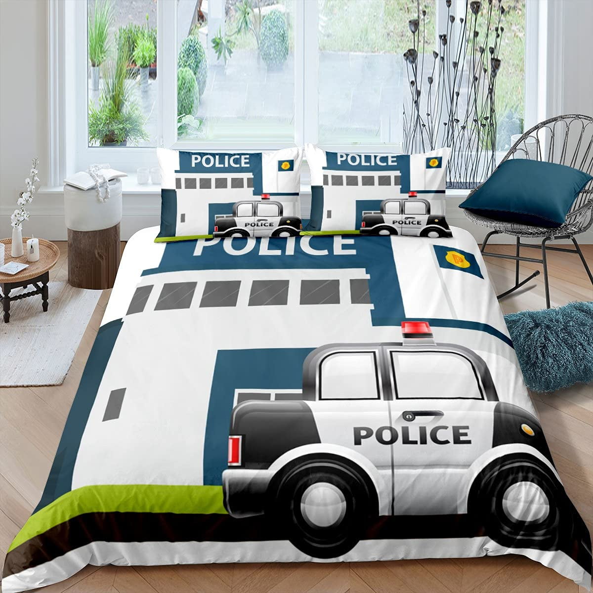 Childs Police Car Boys Cartoon Car Duvet Cover Emergency Responder ...