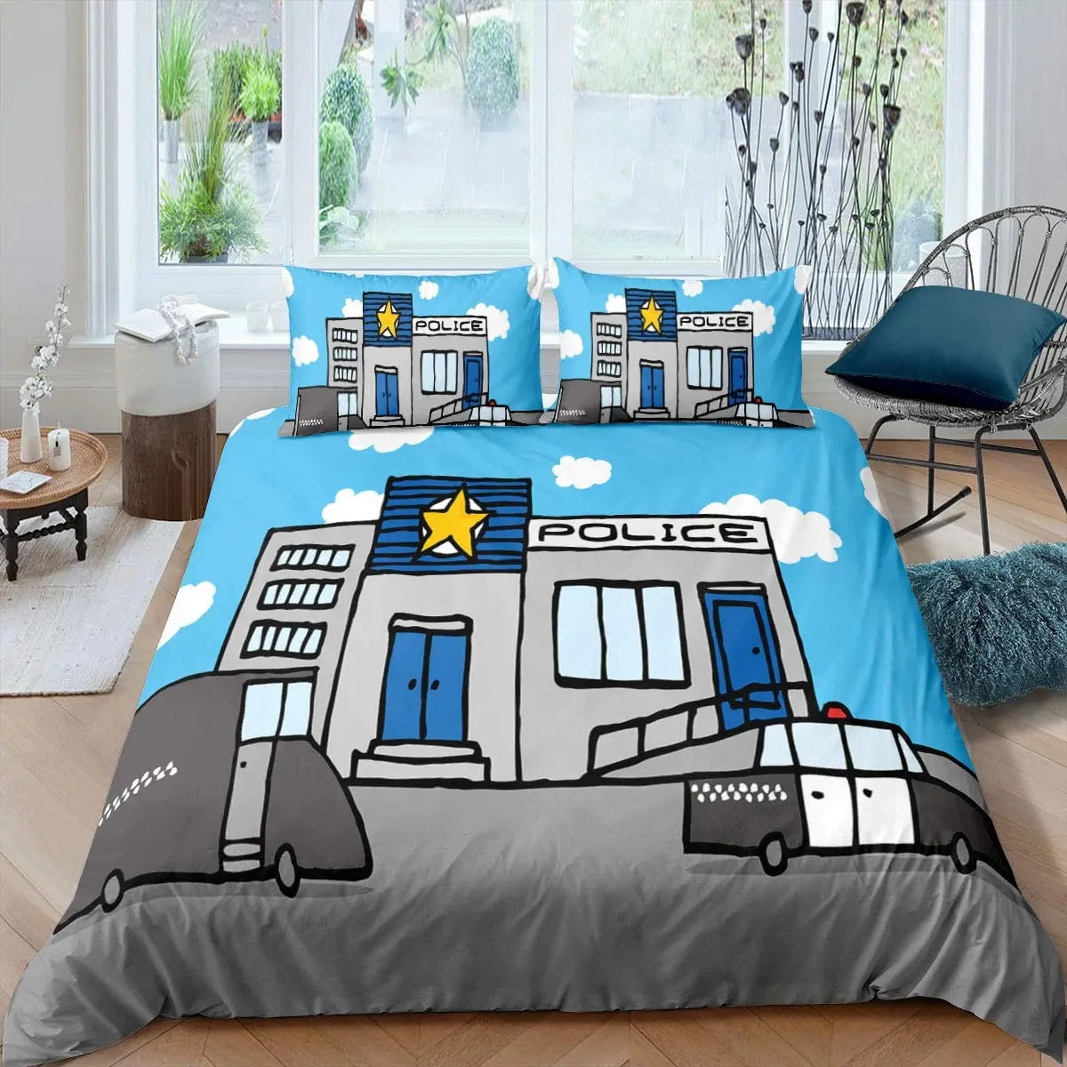 Childs Police Car Boys Cartoon Car Duvet Cover Emergency Responder ...