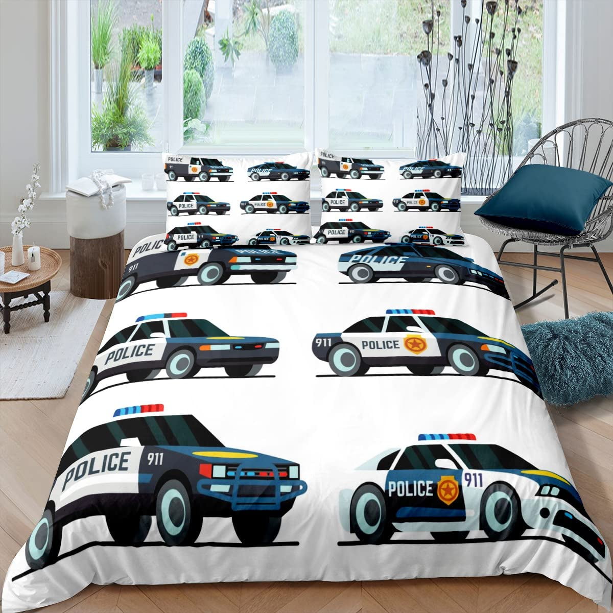 Childs Police Car Boys Cartoon Car Duvet Cover Emergency Responder ...