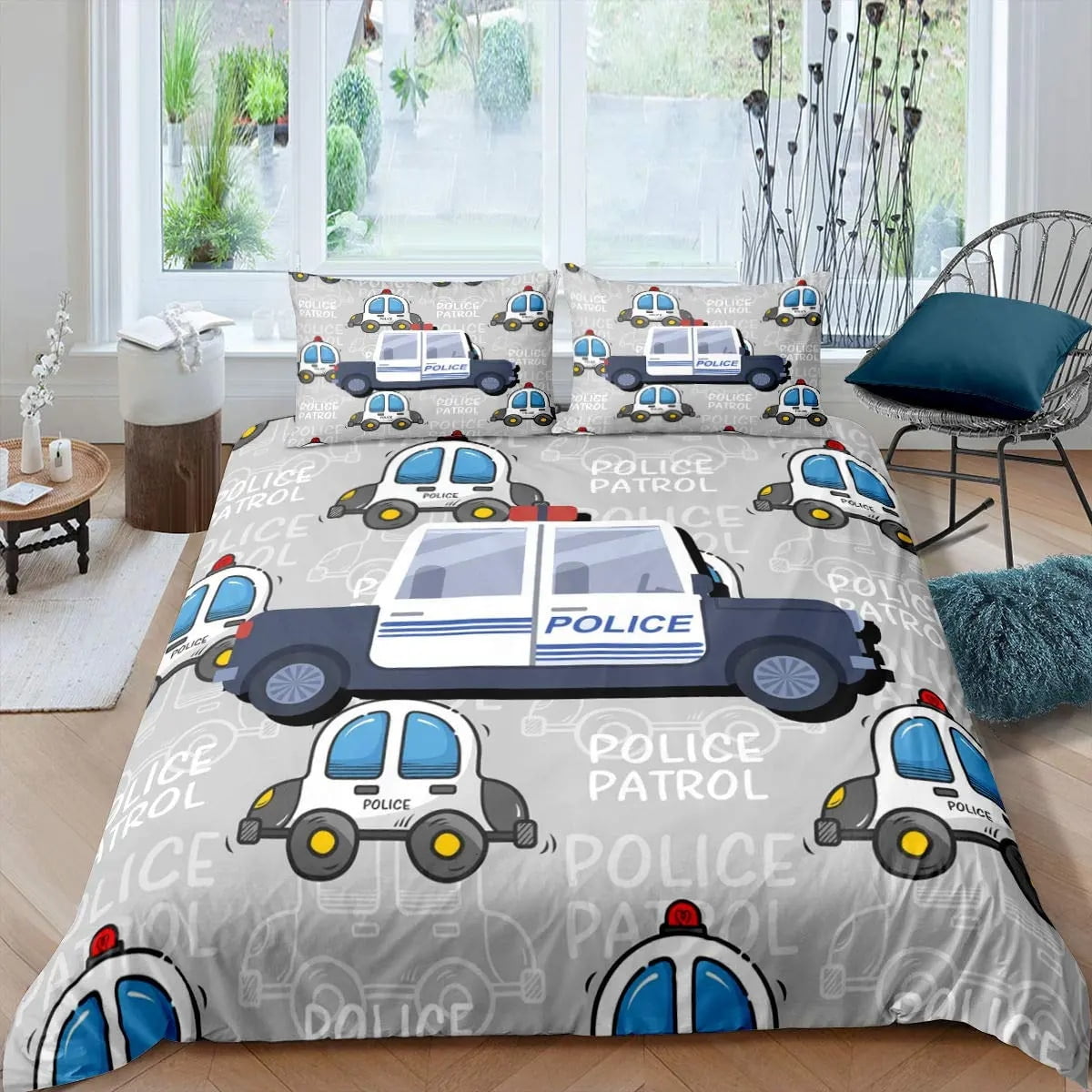 Childs Police Car Boys Cartoon Car Duvet Cover Emergency Responder ...