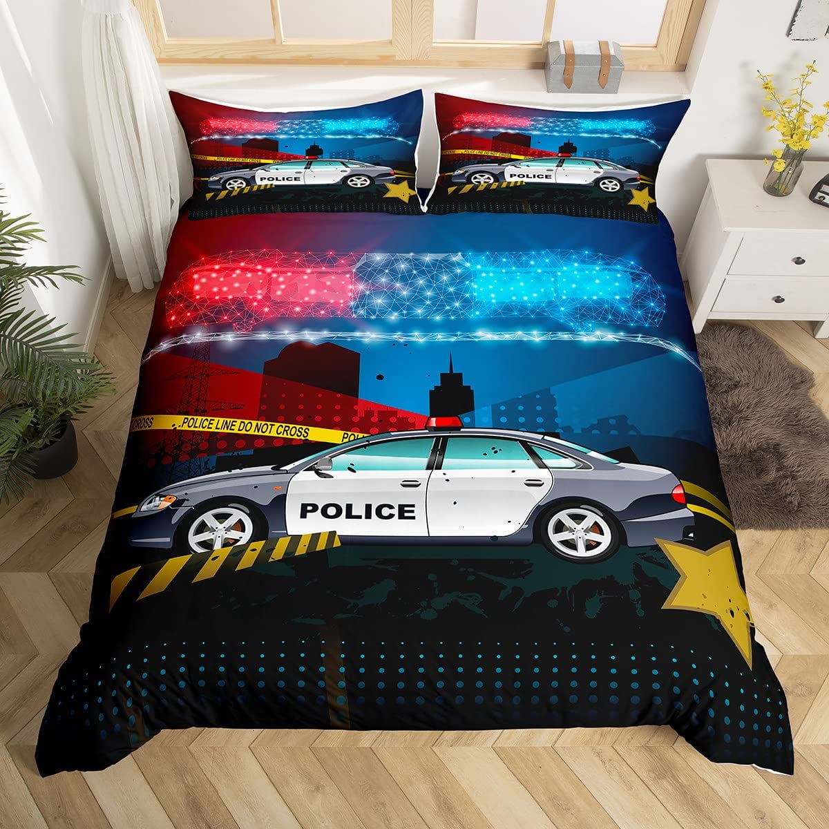 Childs Police Car Boys Cartoon Car Duvet Cover Emergency Responder ...