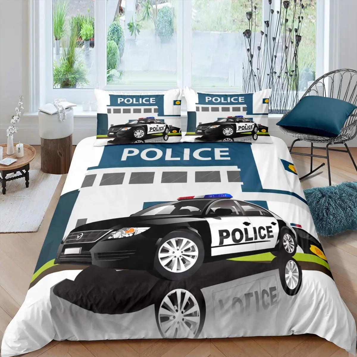 Childs Police Car Boys Cartoon Car Duvet Cover Emergency Responder ...