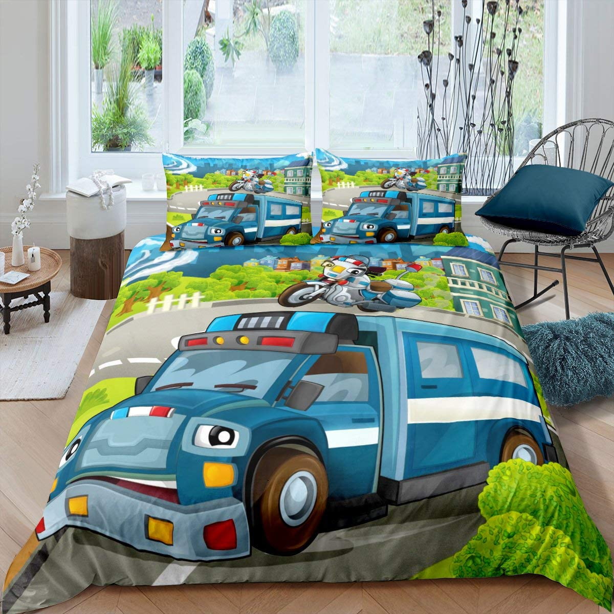 Childs Police Car Boys Cartoon Car Duvet Cover Emergency Responder ...