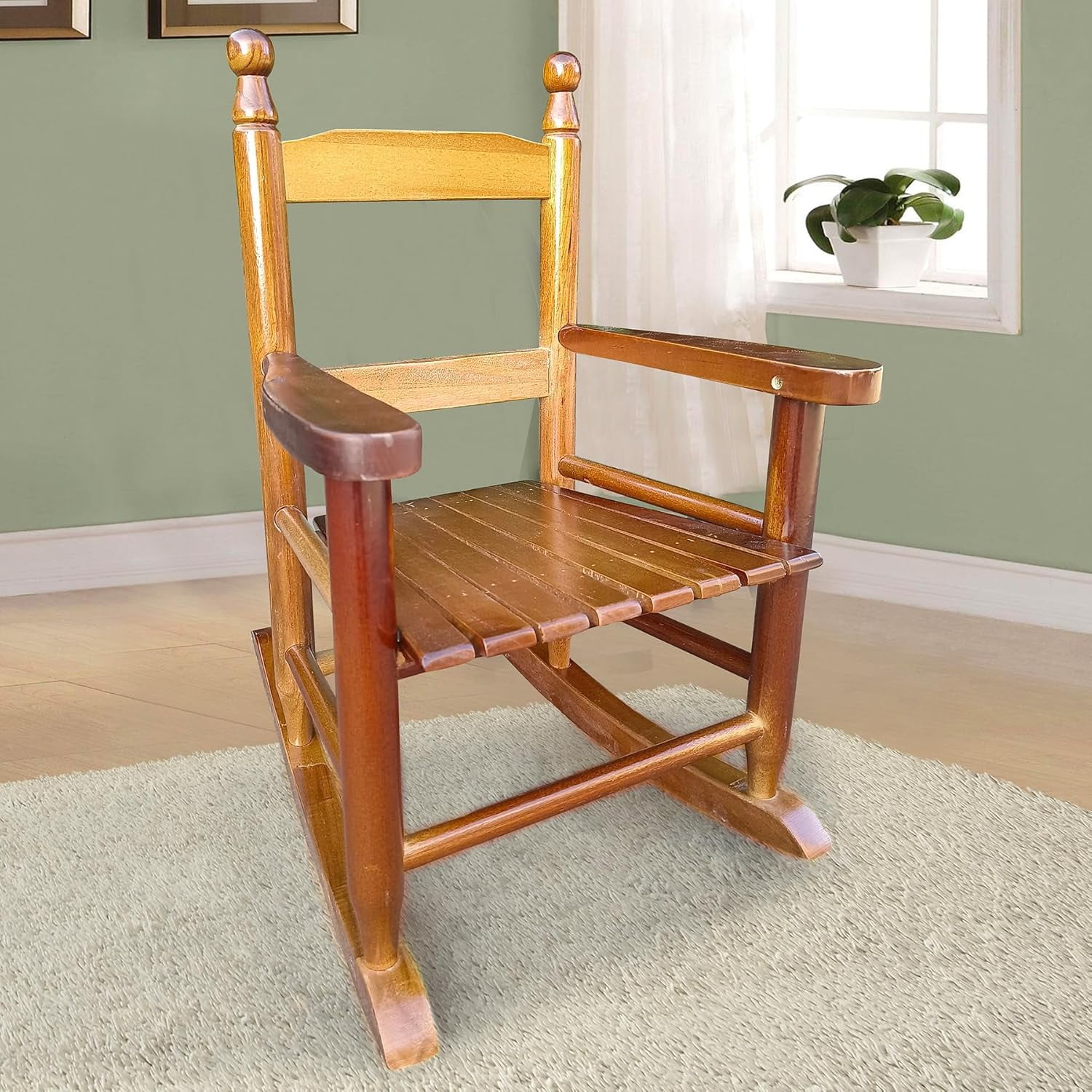 Childs Rocking Chair for Kids Age 3-8, Wooden Porch Rocker with Slatted ...