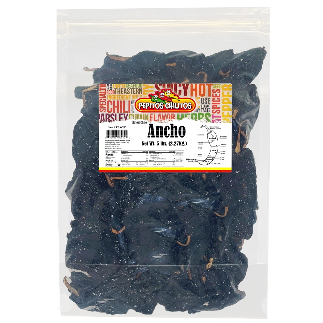 Ancho Chile Peppers, 5lb Bag - Dried Poblano Chiles, Gluten Free, Vegan ...