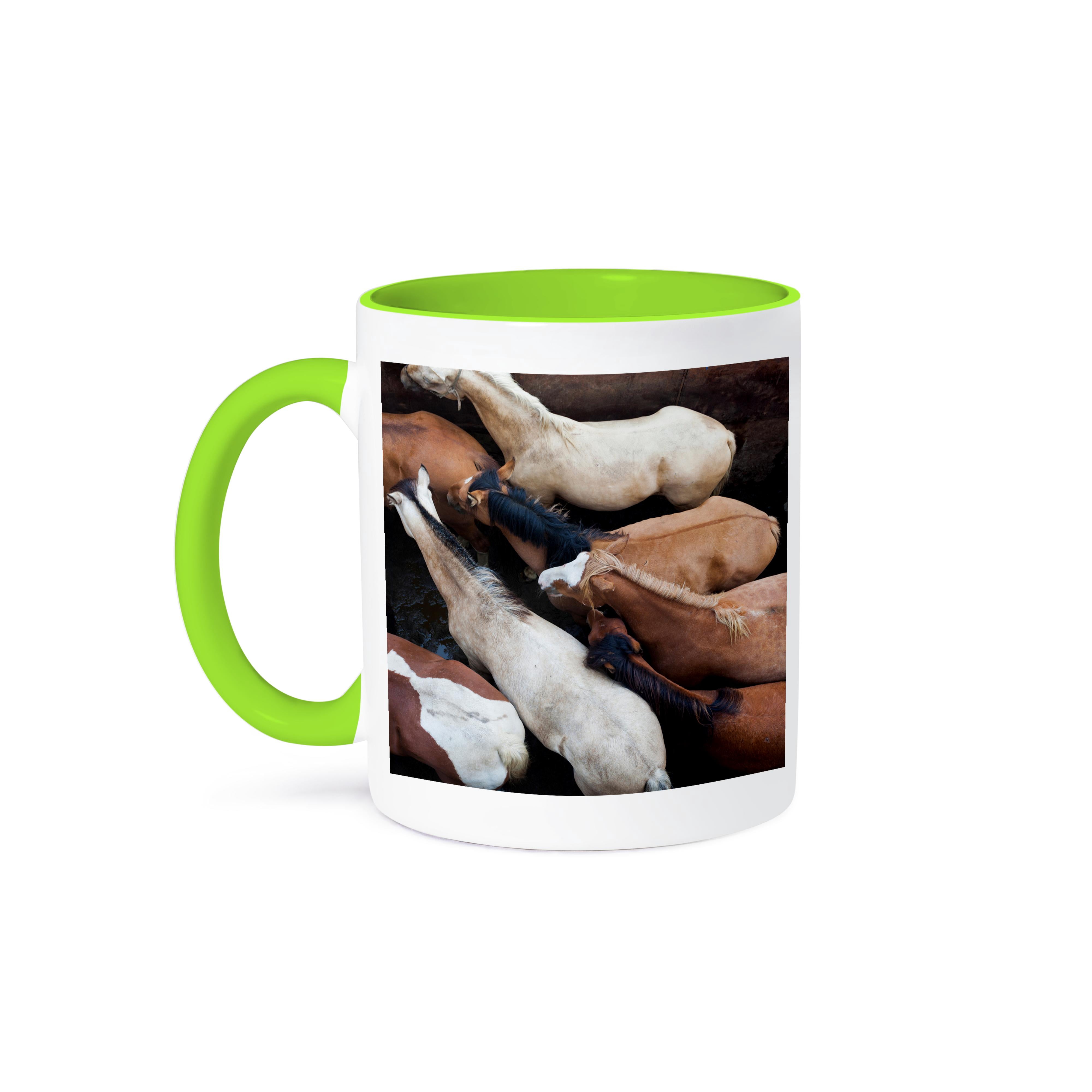 3dRose, Chile, Chiloe Island, Chiloe Island ferry, horses., 11oz Two ...