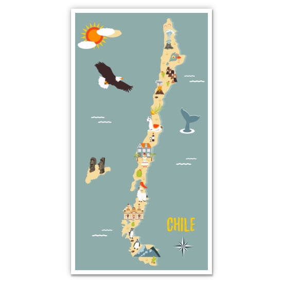 Chile Country Shape Travel - 8" Vinyl Sticker - For Car Laptop I-Pad ...
