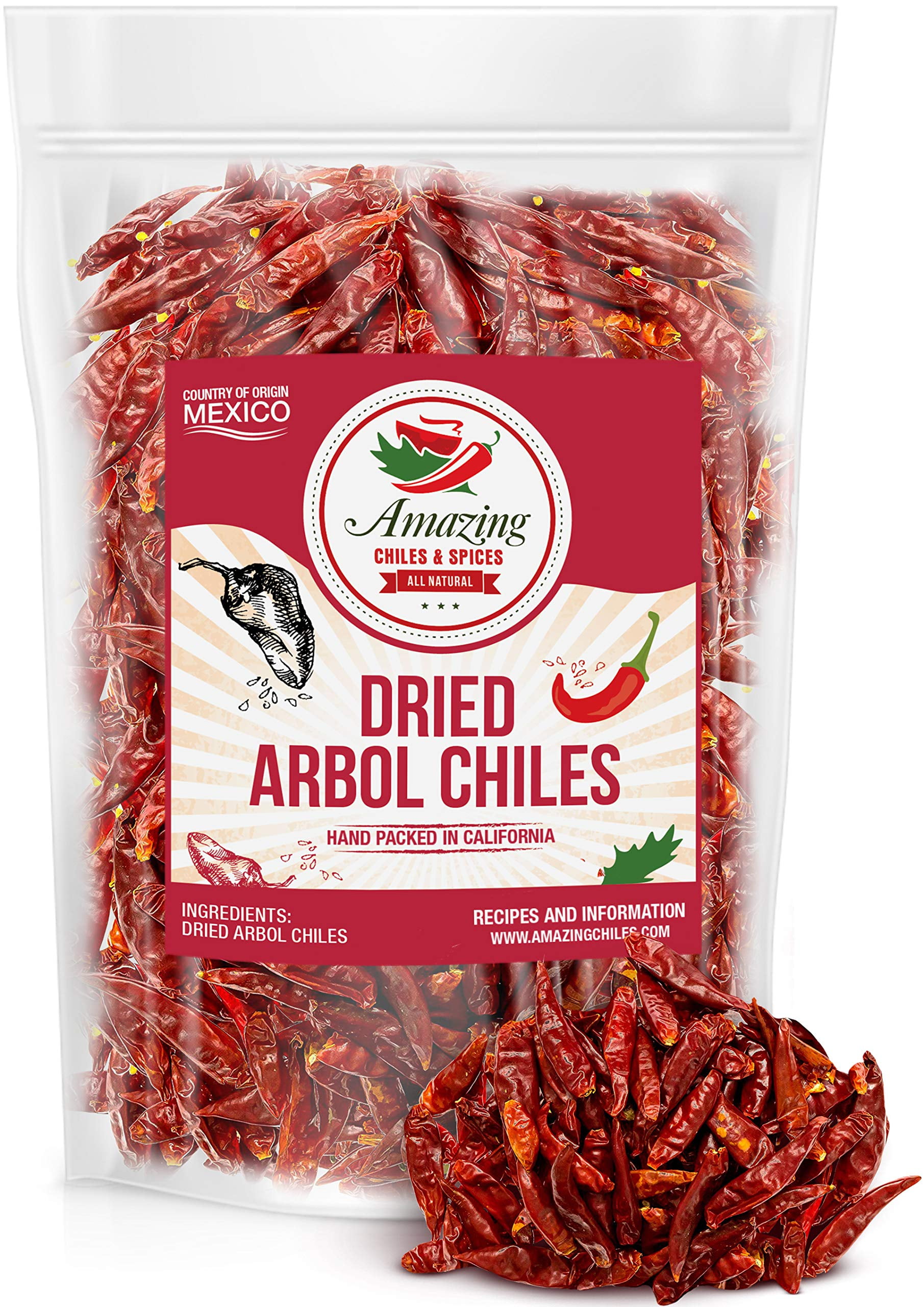 Chile De Arbol 1lb Akf18 16oz Dried Whole Red Chili Peppers