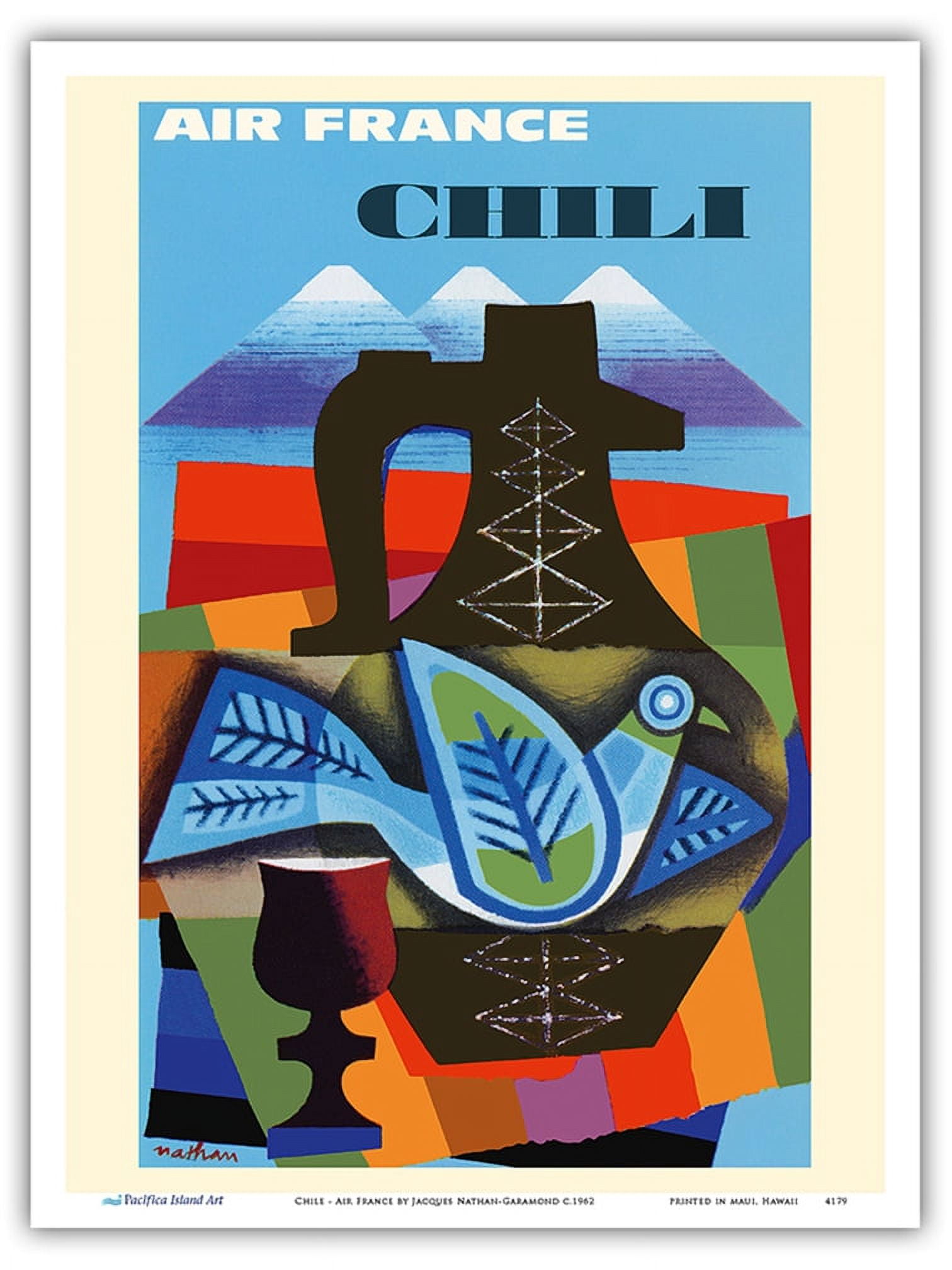 Chile - France - Vintage Airline Travel Poster by Jacques Nathan ...
