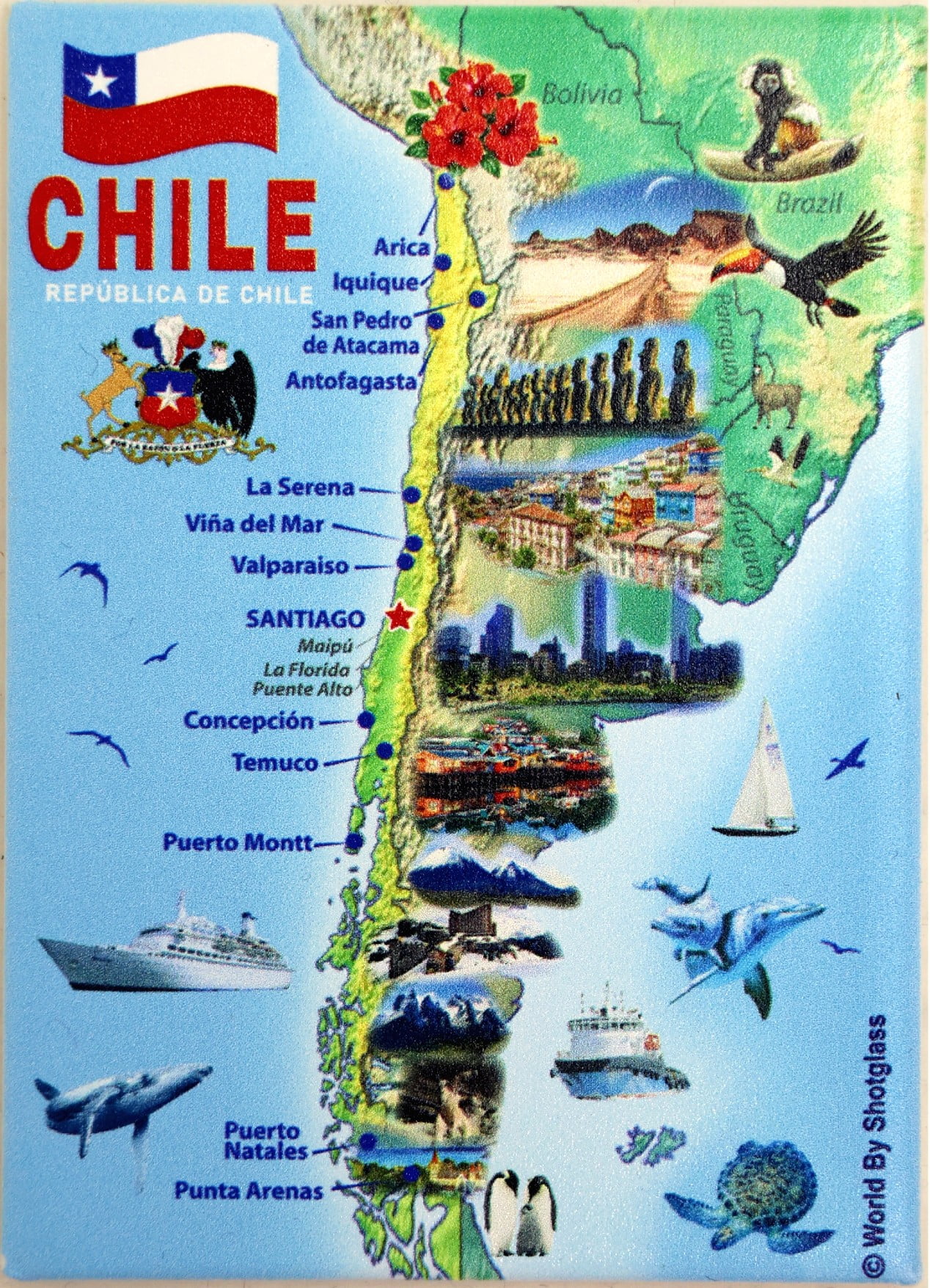 Chile Graphic Map and Attractions Souvenir Fridge Magnet 2.5" X 3.5 ...