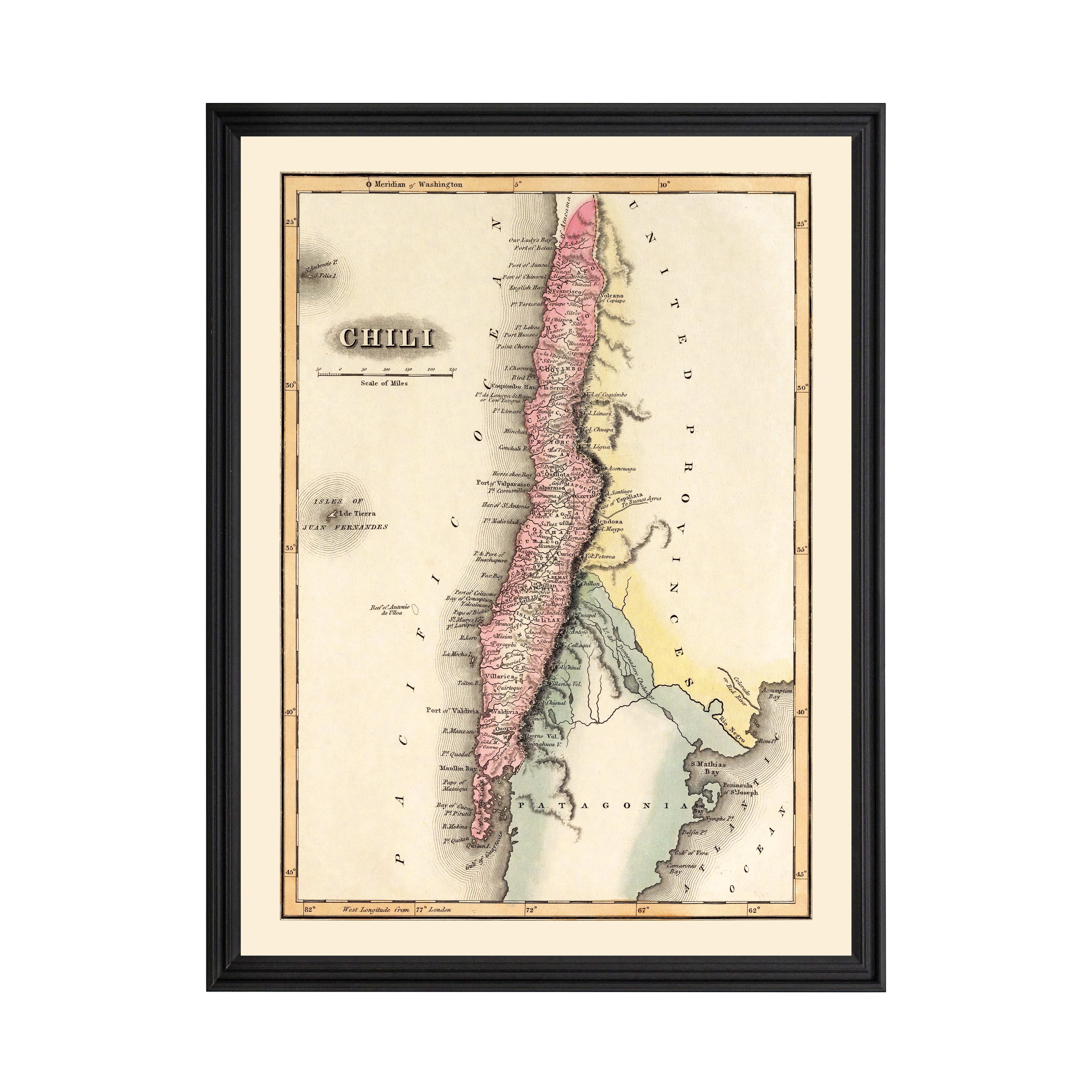 Chile Map, 1823 Vintage Map of Chile History Wall Decor Gift, Old Chile ...