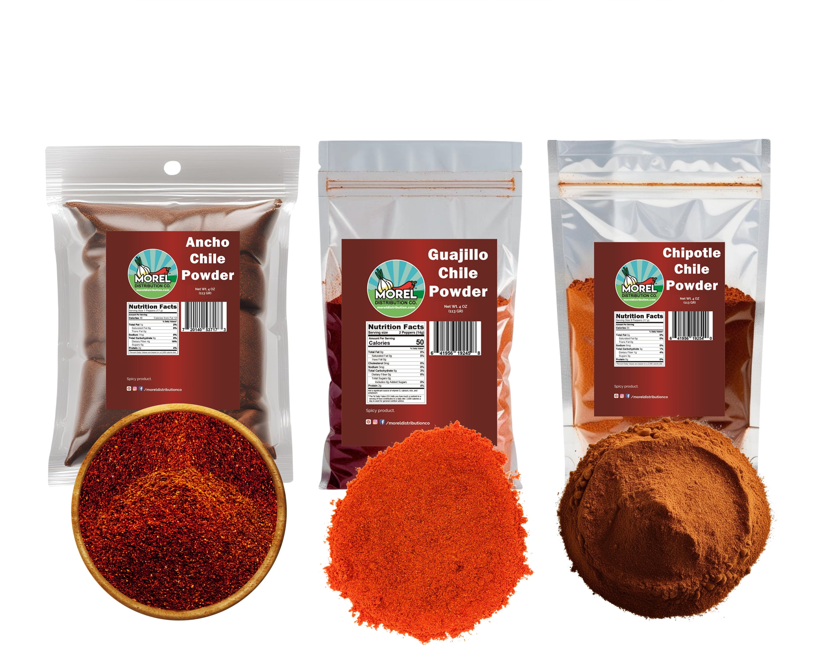 Chile Powder Trio. Ancho Powder, Chipotle Powder, Guajillo Powder. (3 ...
