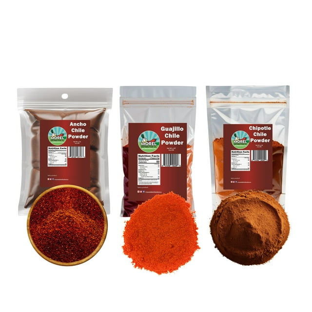 Chile Powder Trio. Ancho Powder, Chipotle Powder, Guajillo Powder. (3 ...