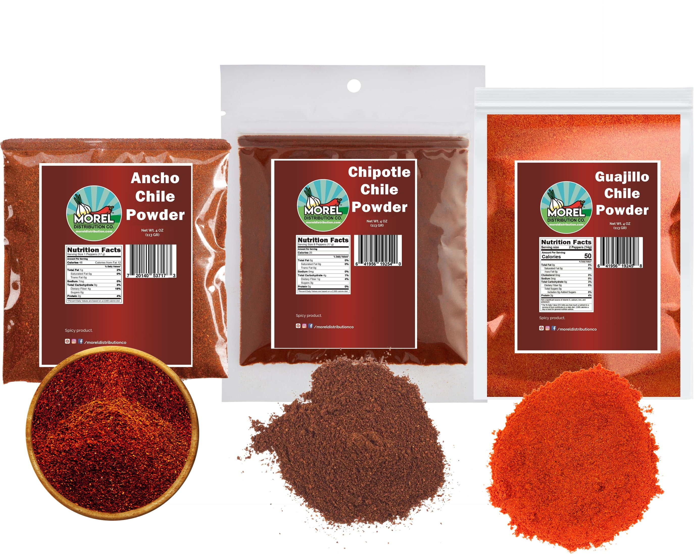 Chile Powder Trio. Ancho Powder, Chipotle Powder, Guajillo Powder. (3 ...
