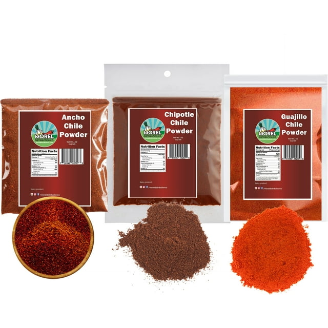 Chile Powder Trio. Ancho Powder, Chipotle Powder, Guajillo Powder. (3 ...