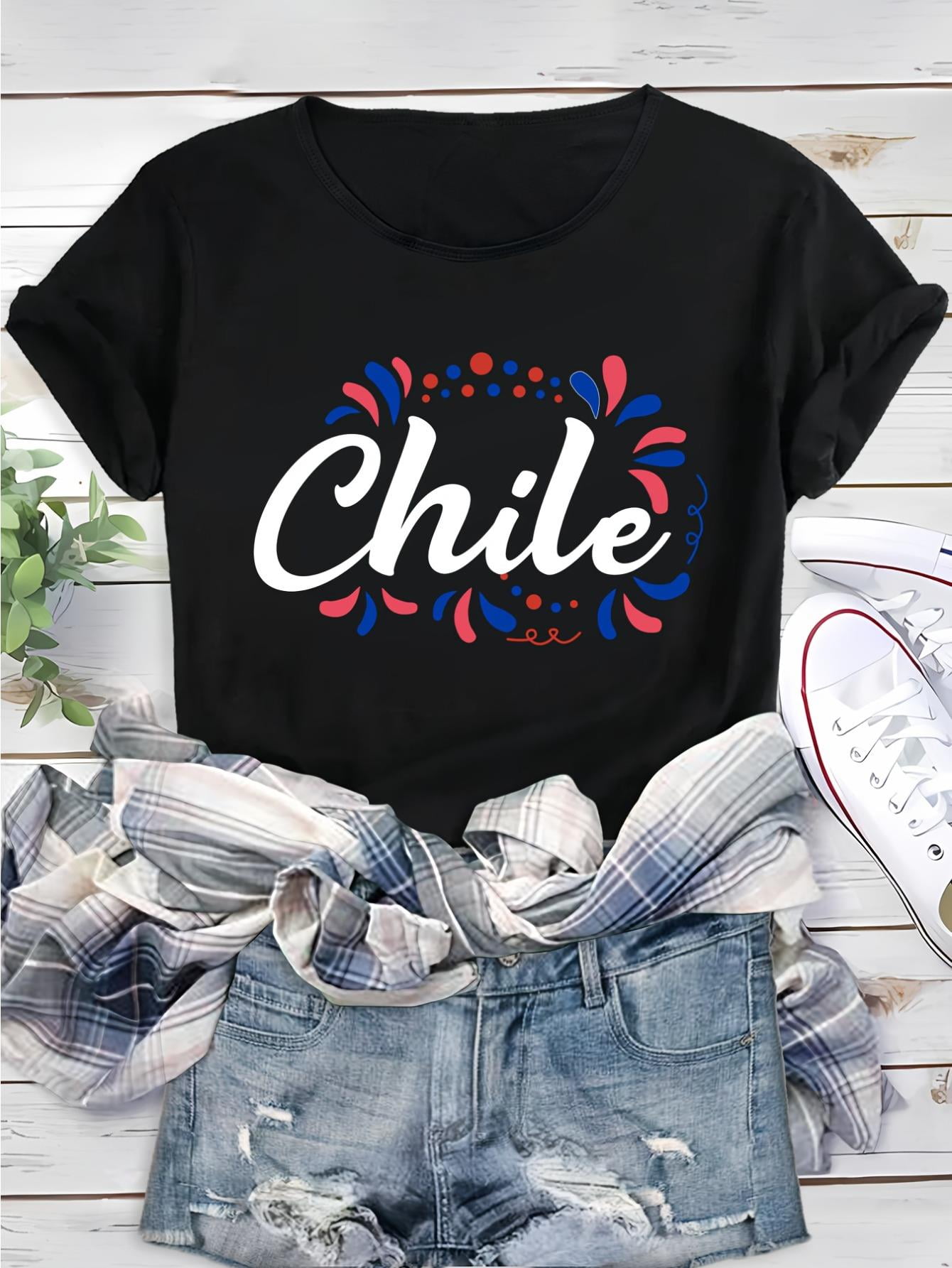Chile Print T-shirt, Casual Crew Neck Short Sleeve Summer T-shirt ...