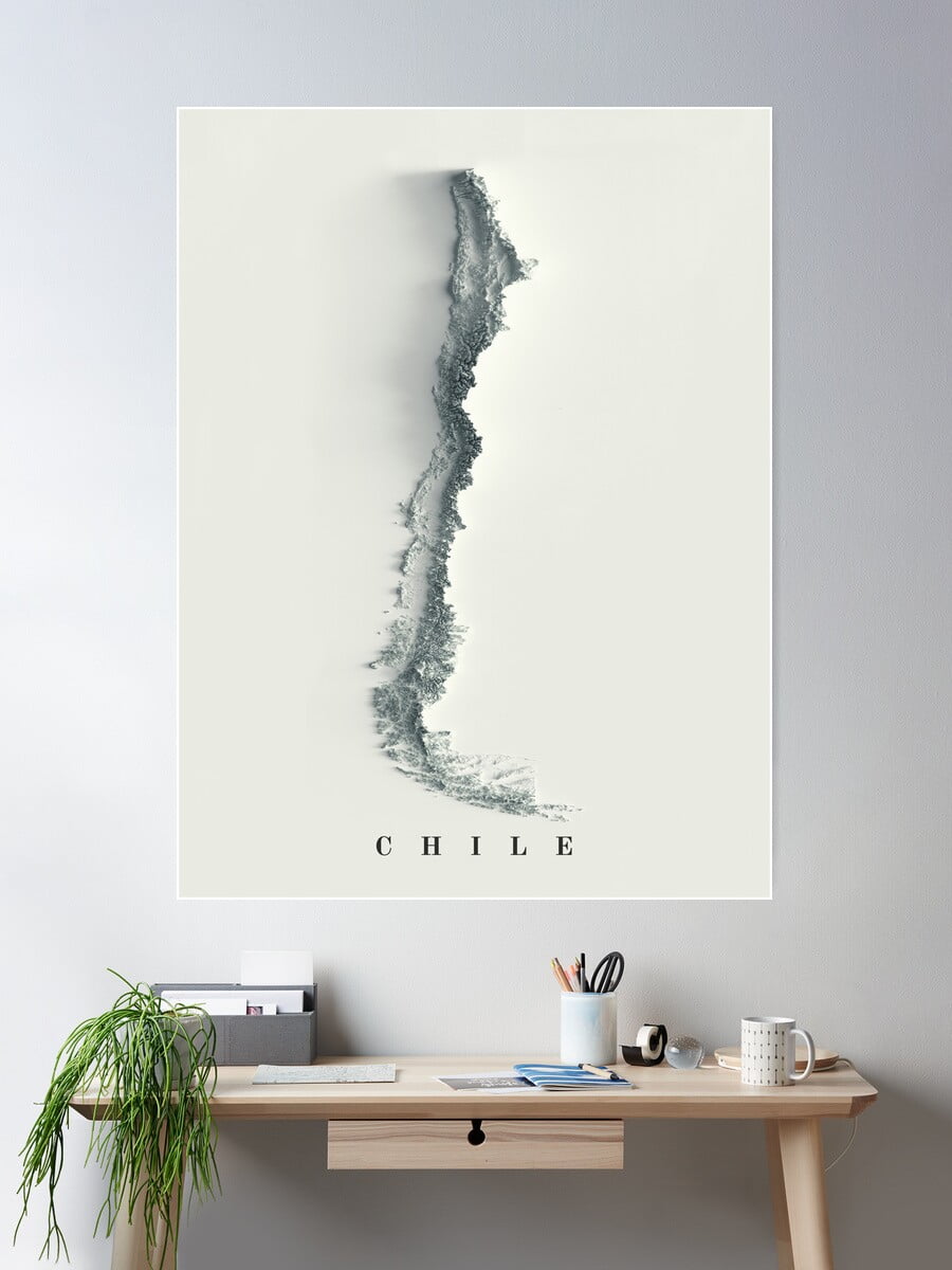 Chile Relief Map 3D Digitally-Rendered Poster Wall Art, Modern Wall ...