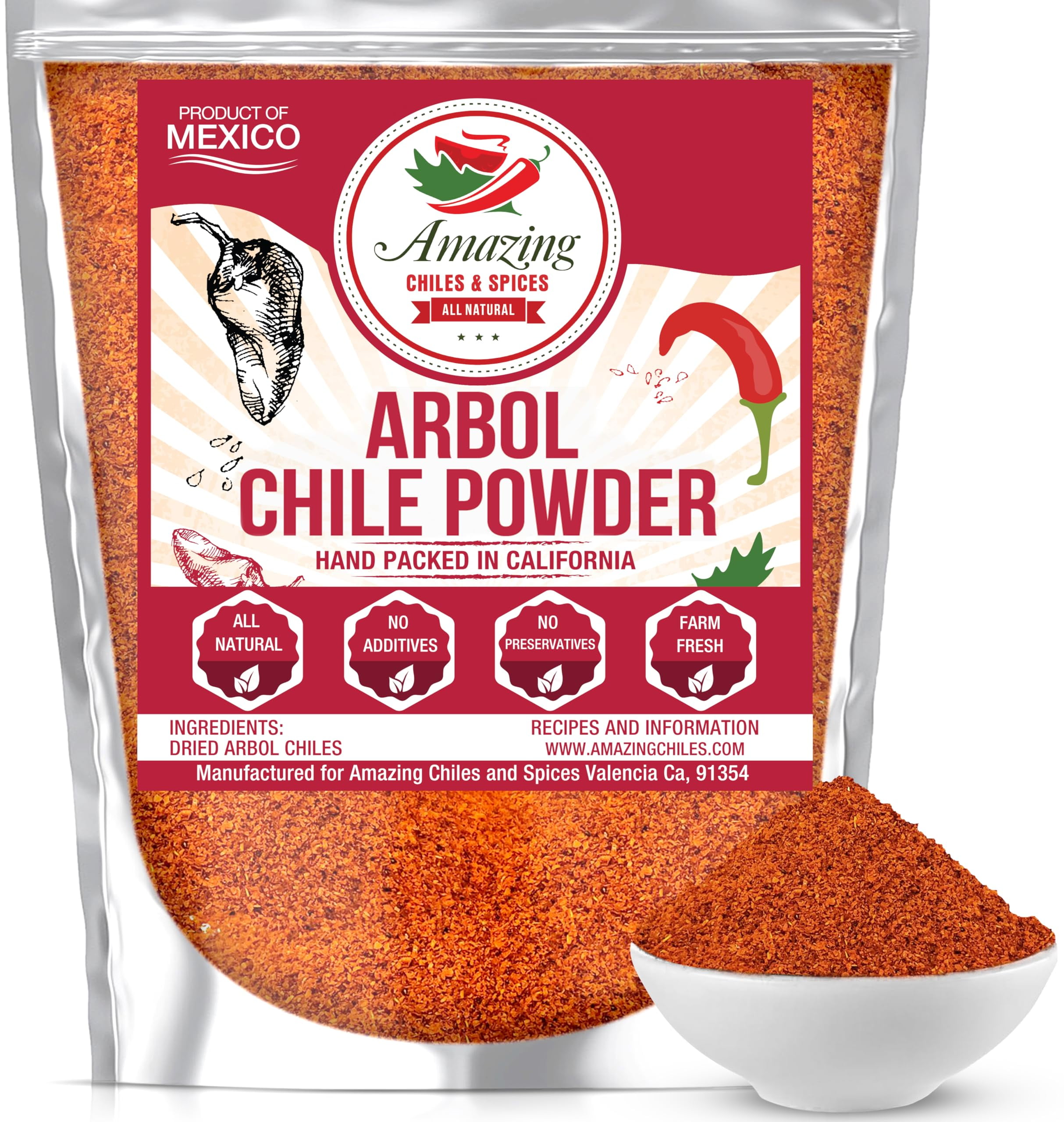 Chile de Arbol - MFF30 Dried Red Chili Pepper Powder - 4oz - Ground ...