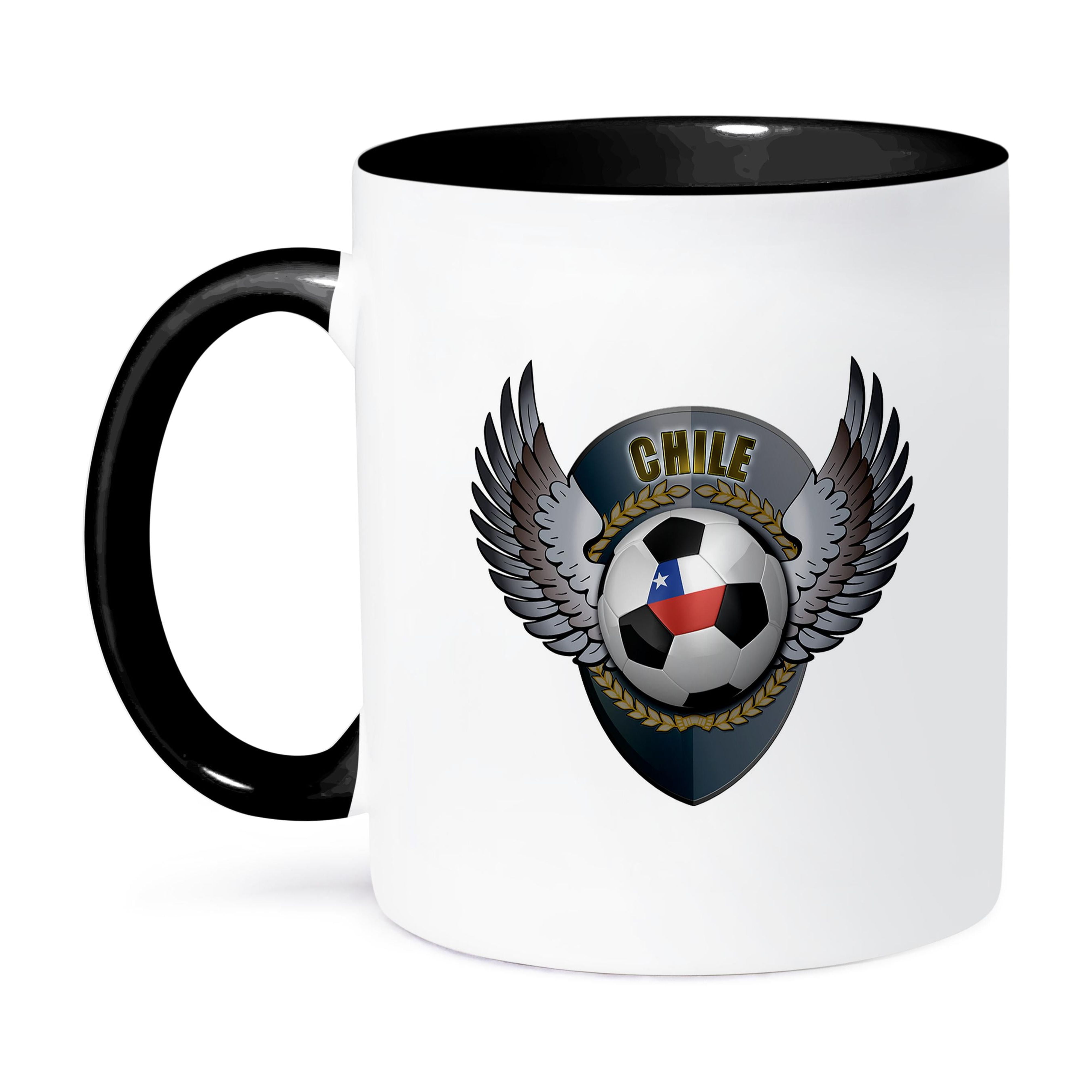 3dRose, Chile soccer ball with crest team football Chilean, 15oz Two-Tone Black Mug - Walmart.com