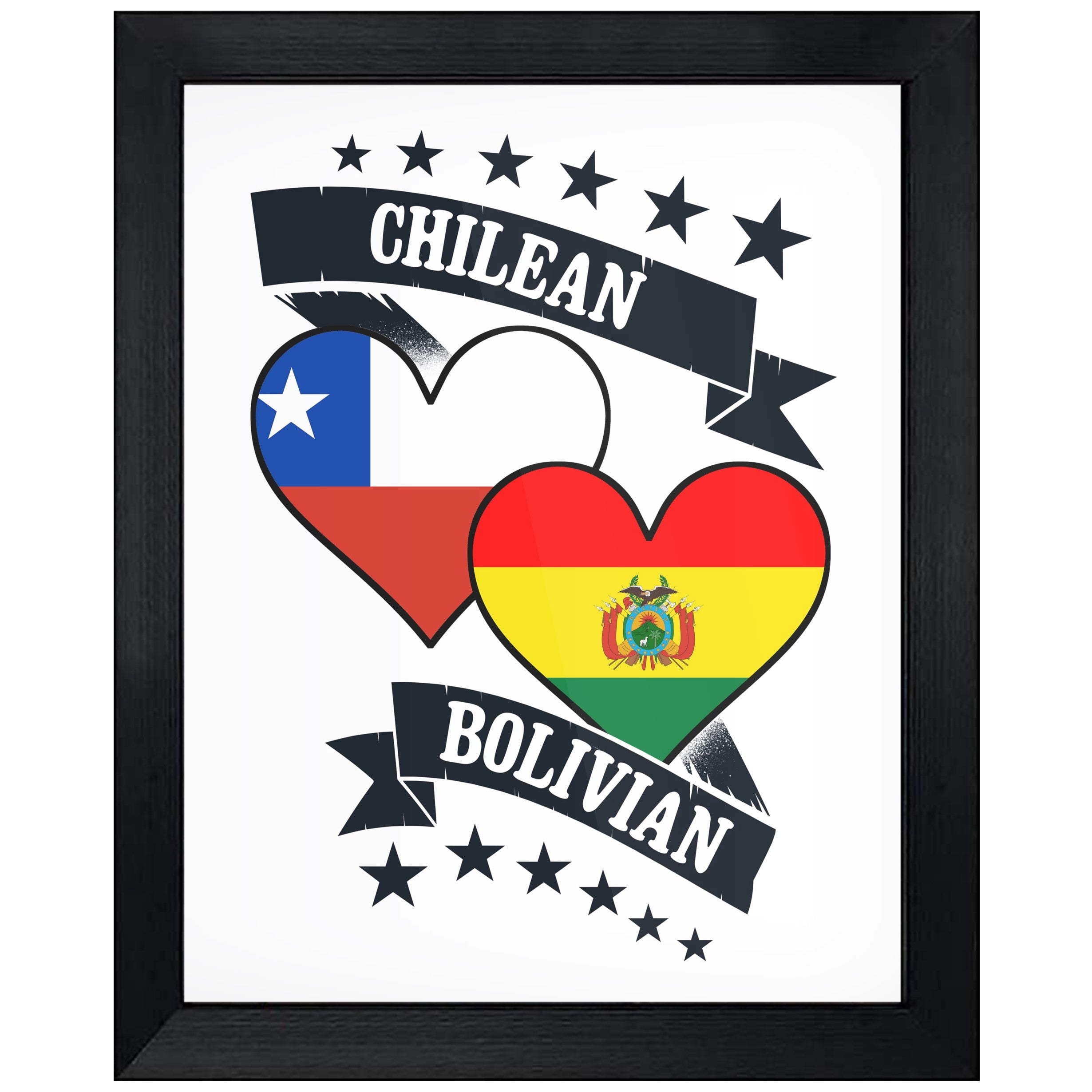Chilean Bolivian Heart Flags Chile Bolivia 8"x10" Wall Art Print ...