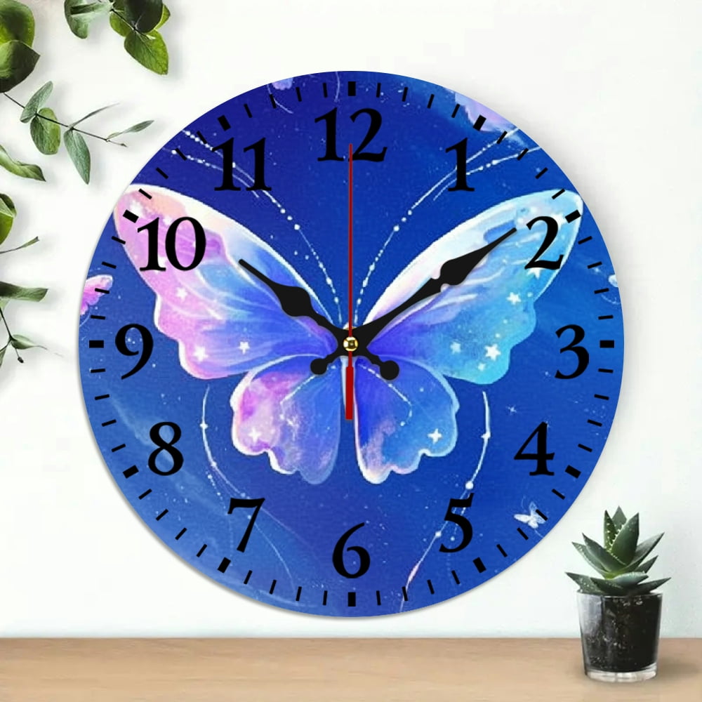 Chilfamy 10-Inch Butterfly Stars Sky Theme Wall Clock for Living Room ...