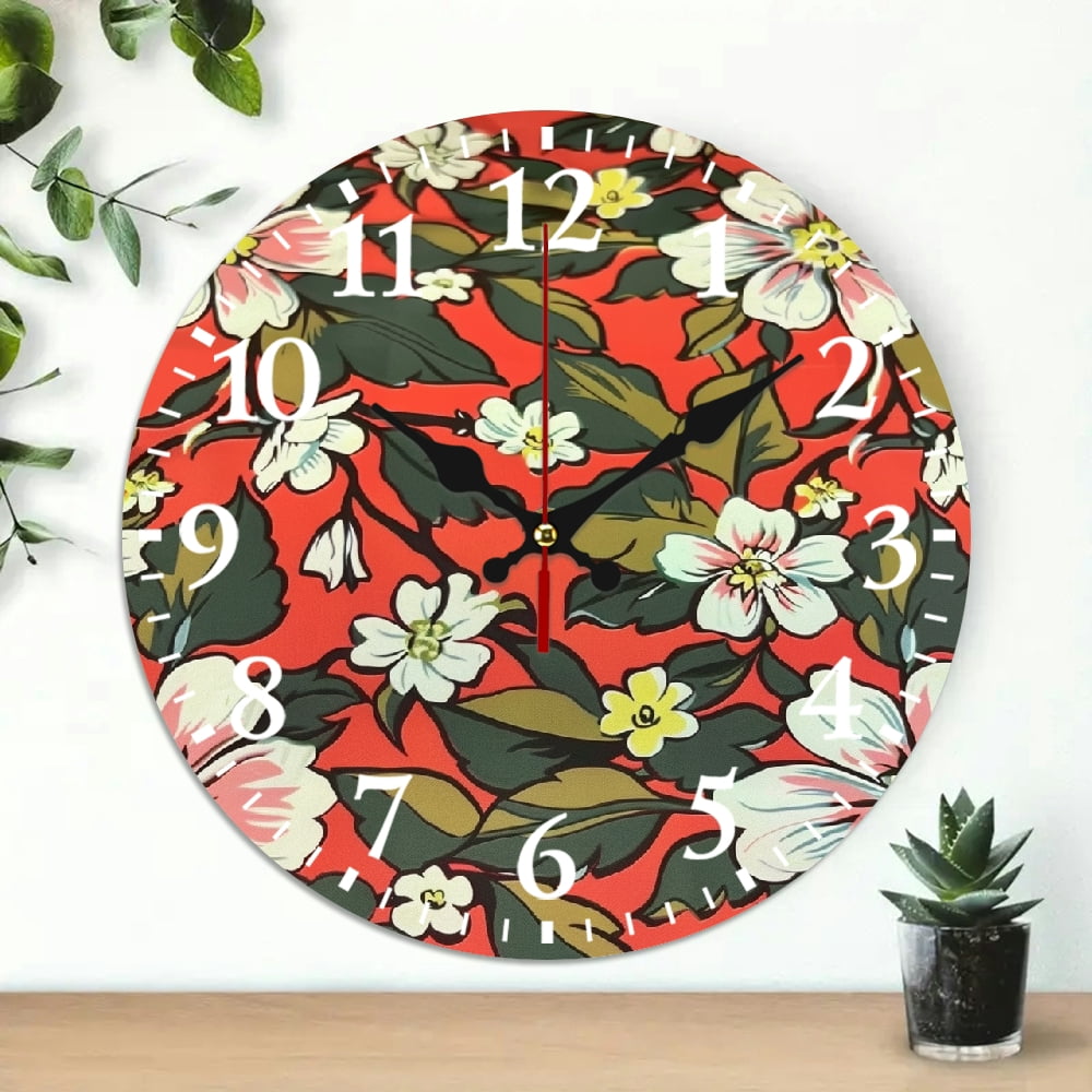 Chilfamy 10 Inch Flower Leafy Design Vintage Style Wooden Wall Clock ...