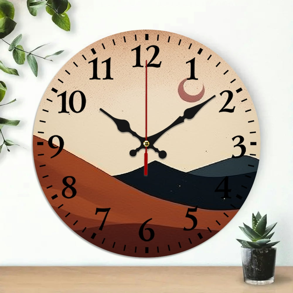 Chilfamy 10 Inch Mountain Crescent Desert Theme Wooden Wall Clock ...