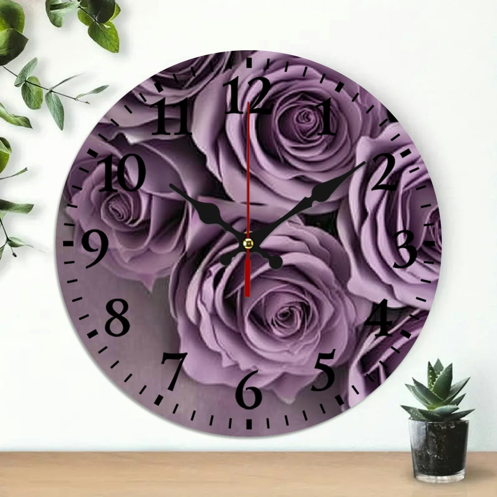 Chilfamy 10-Inch Roses Bouquet Purple Print Battery Operated Wall Art ...