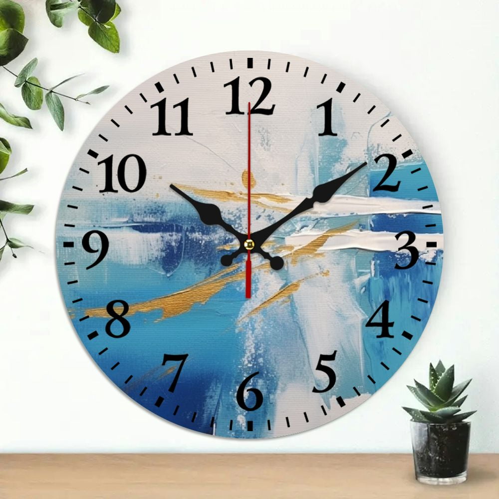 Chilfamy 10-Inch Round Wooden Wall Clock, Abstract Painting Brush ...