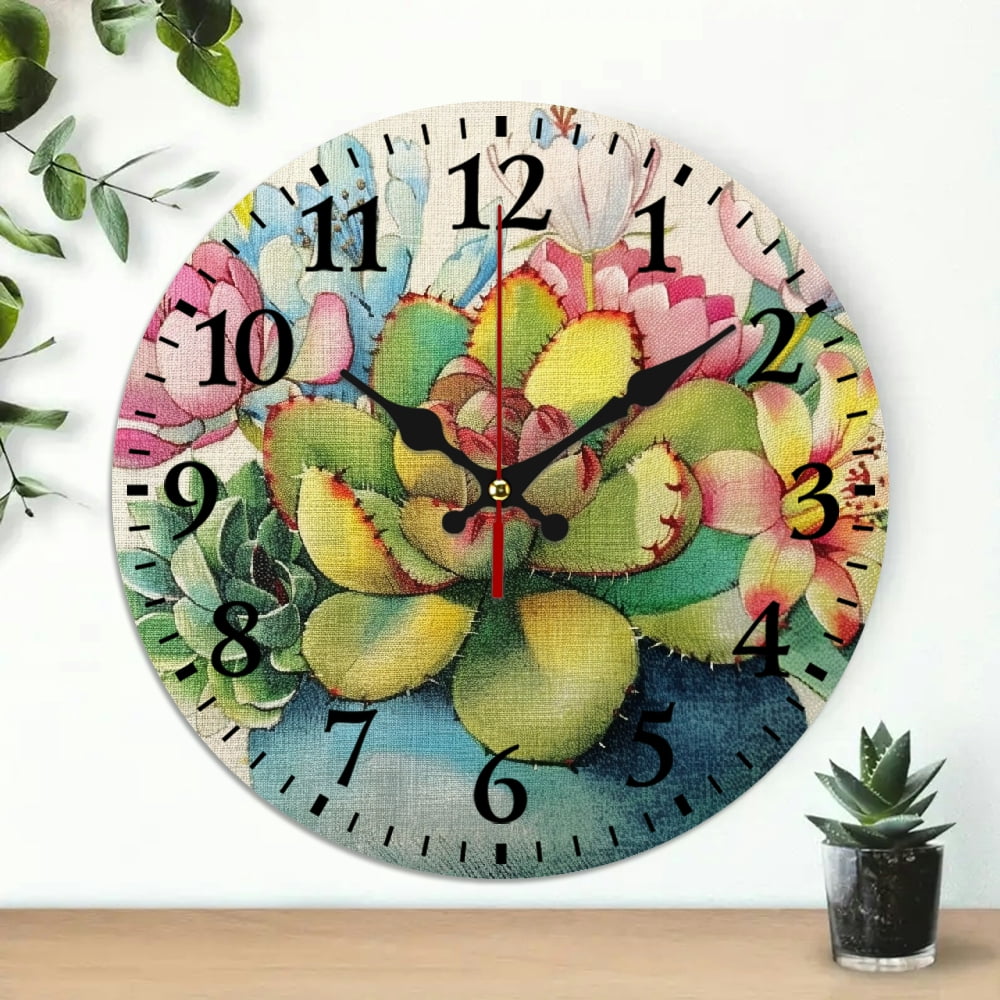 Chilfamy 10 Inch Round Wooden Wall Clock Flowers Leaves Print ...
