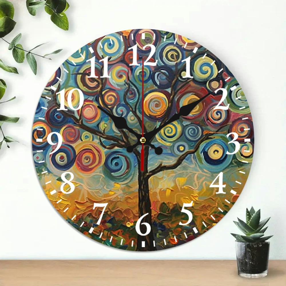 Chilfamy 10 Inch Swirls Sky Abstract Painting Wooden Wall Clock 10x10in ...