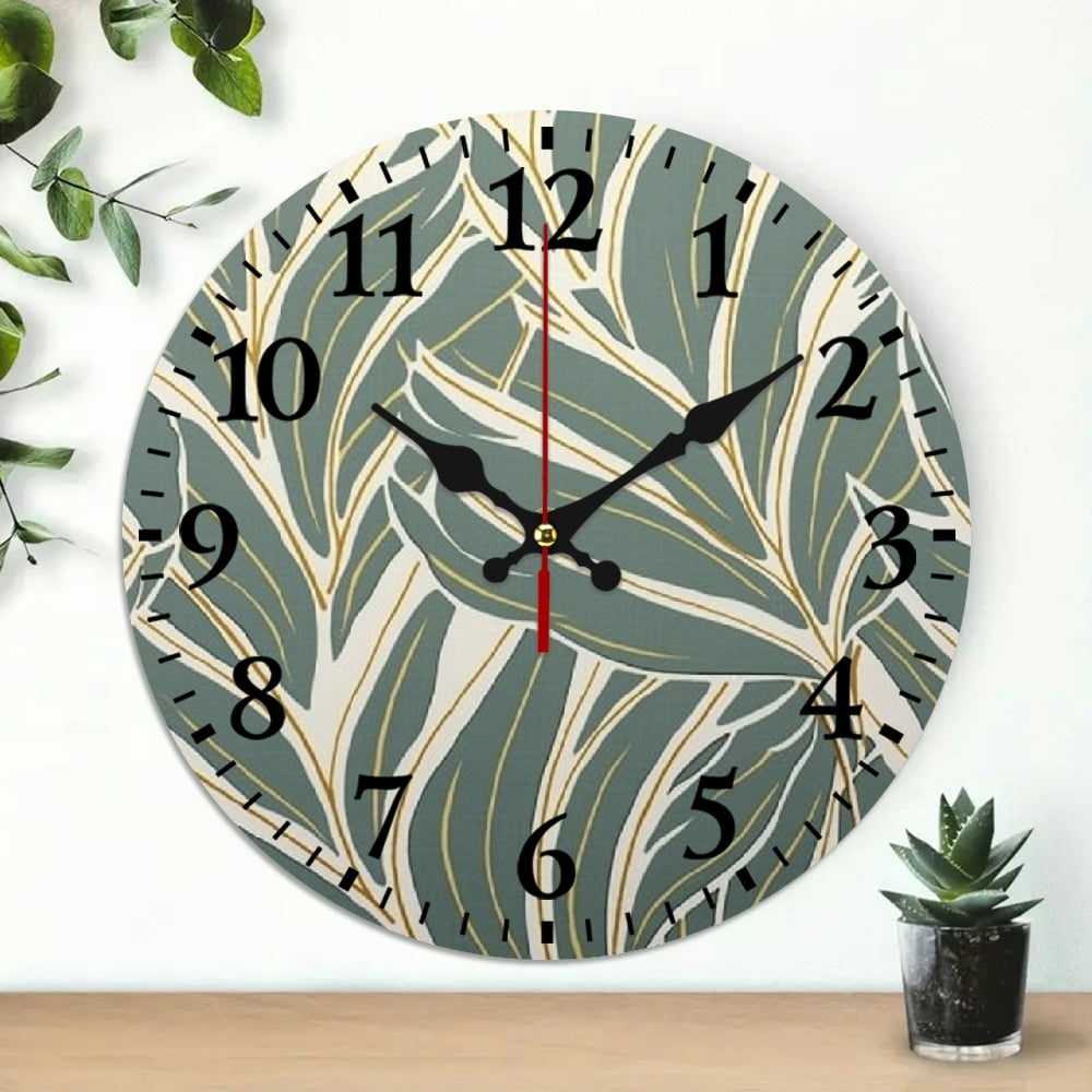 Chilfamy 10 Inch Wall Clock, Leaf Pattern Gold Line Art Deco Print, Battery Operated, Wall Decor ...