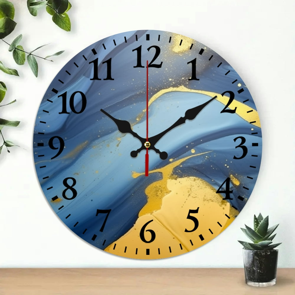 Chilfamy 10 Inch Wooden Wall Clock with Brush Strokes Print, Silent ...