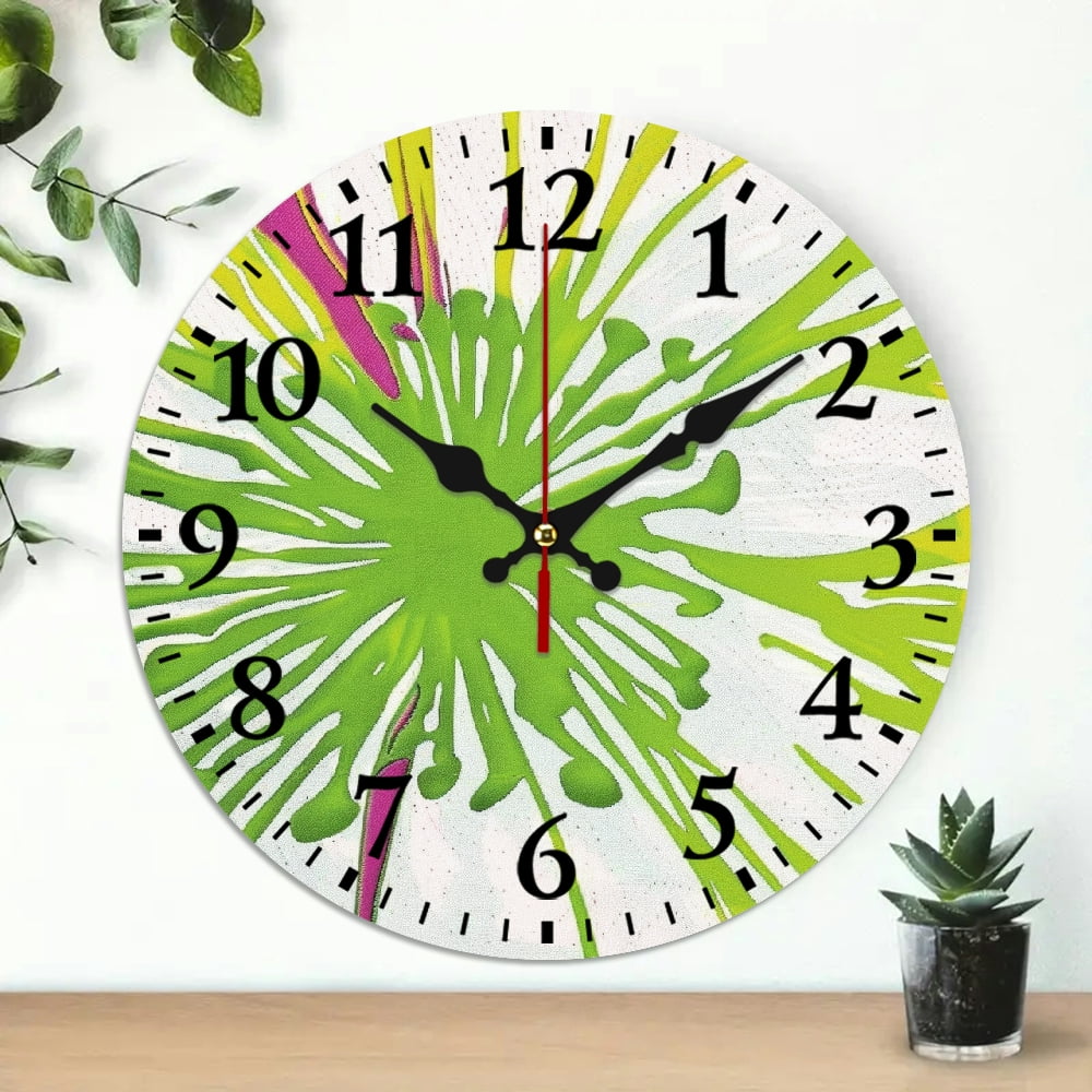 Chilfamy 10 Inch Wooden Wall Clock, Flower Design Print, Battery ...