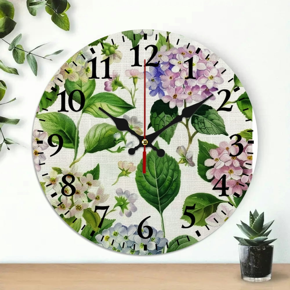 Chilfamy 10 Inch Wooden Wall Clock, Flowers Leaves Print, Decor Battery ...