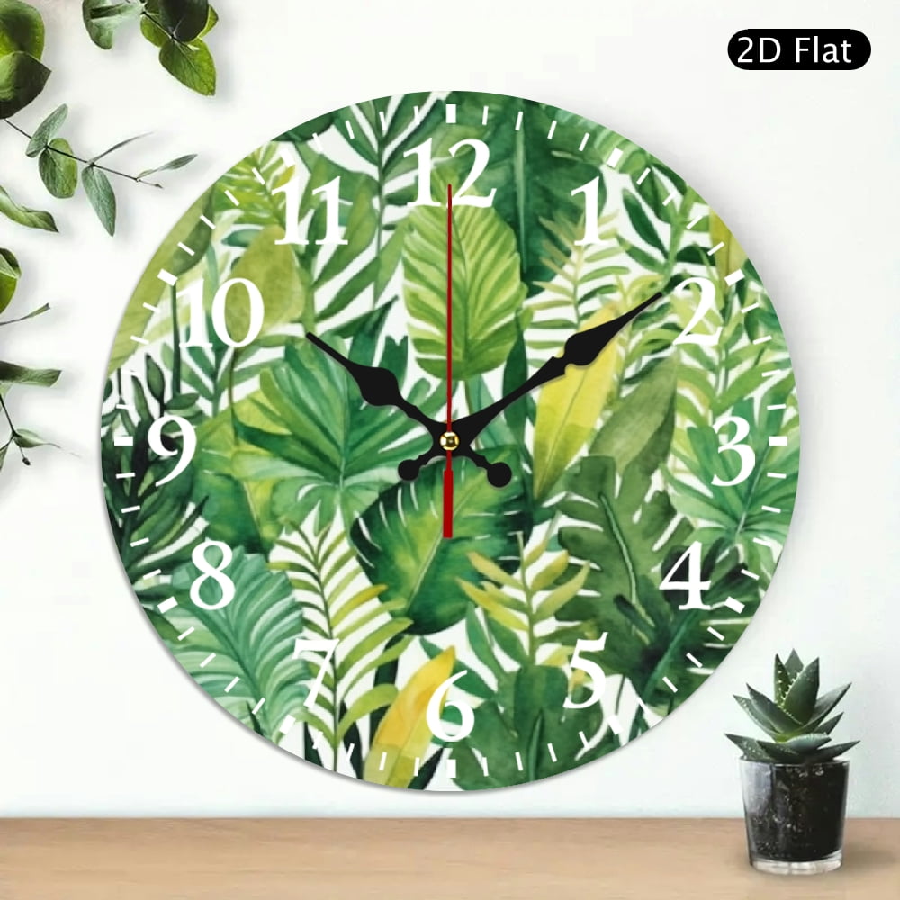 Chilfamy 10 Inch Wooden Wall Clock Leafy Pattern Jungle Watercolor ...
