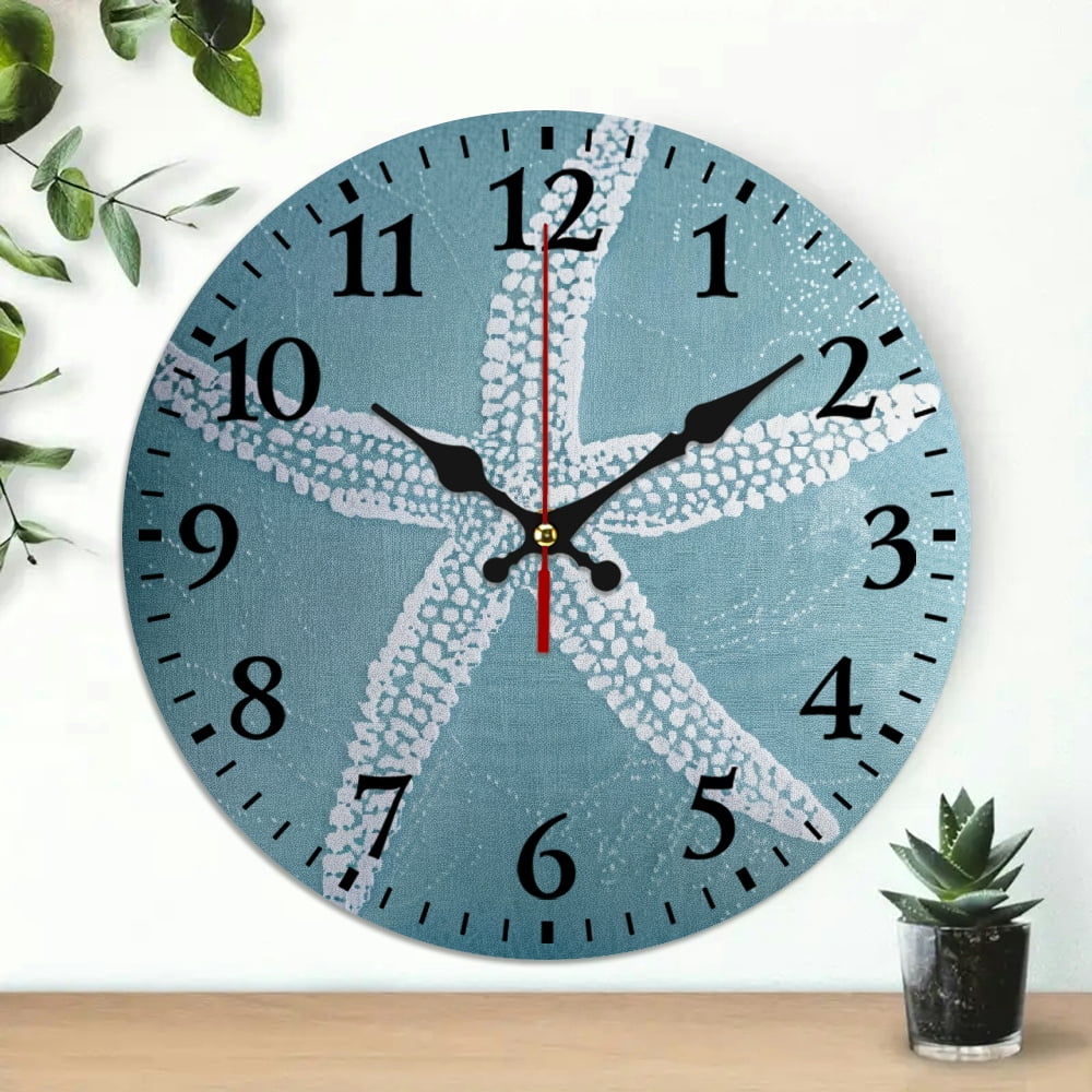 Chilfamy 10 Inch Wooden Wall Clock, Starfish Print, Frameless Round ...