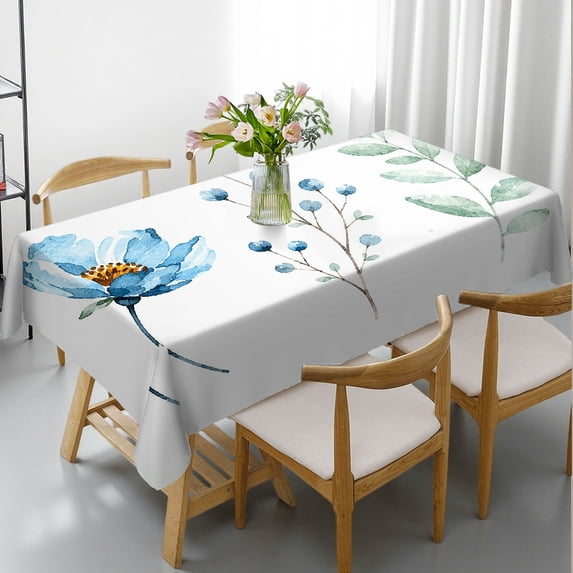 Chilfamy 1pc Blue Botanical Trio Print Rectangle Dining Tablecloth, 2D ...