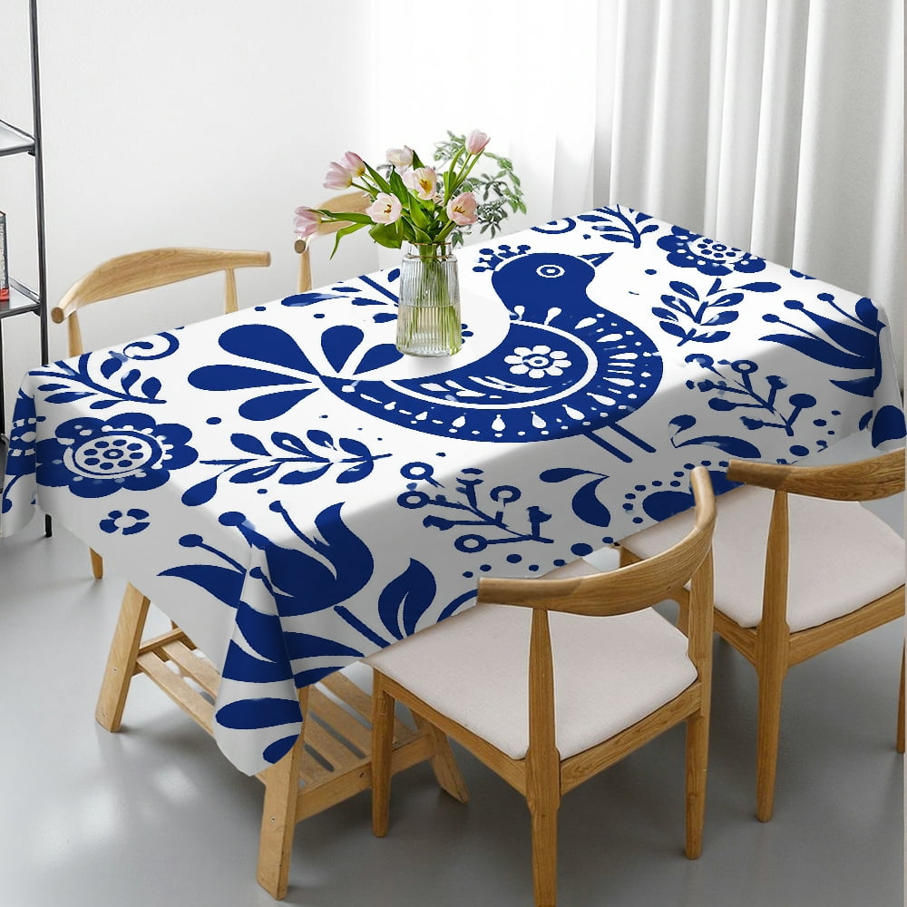 Chilfamy 1pc Blue Folk Bird With Tulip Garden Print Rectangle Dining ...