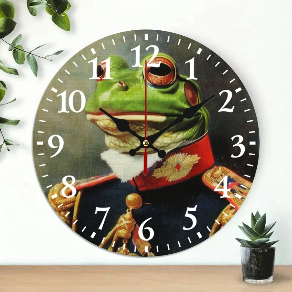 Chilfamy 1pc Frog Smile Military Uniform Theme 10 Inch Round Wooden ...